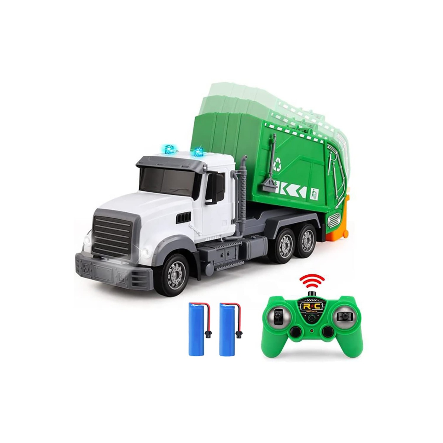 2.4G RC Garbage Truck Toy with Lights - 6 Channel Remote Control Waste ...