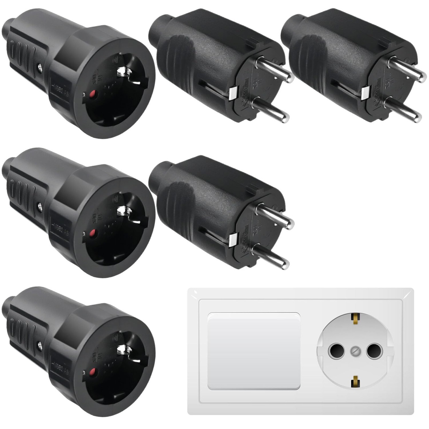 Schuko Plug Coupling: 250V 16A IP44 Protective Contact Plug, Rubber ...