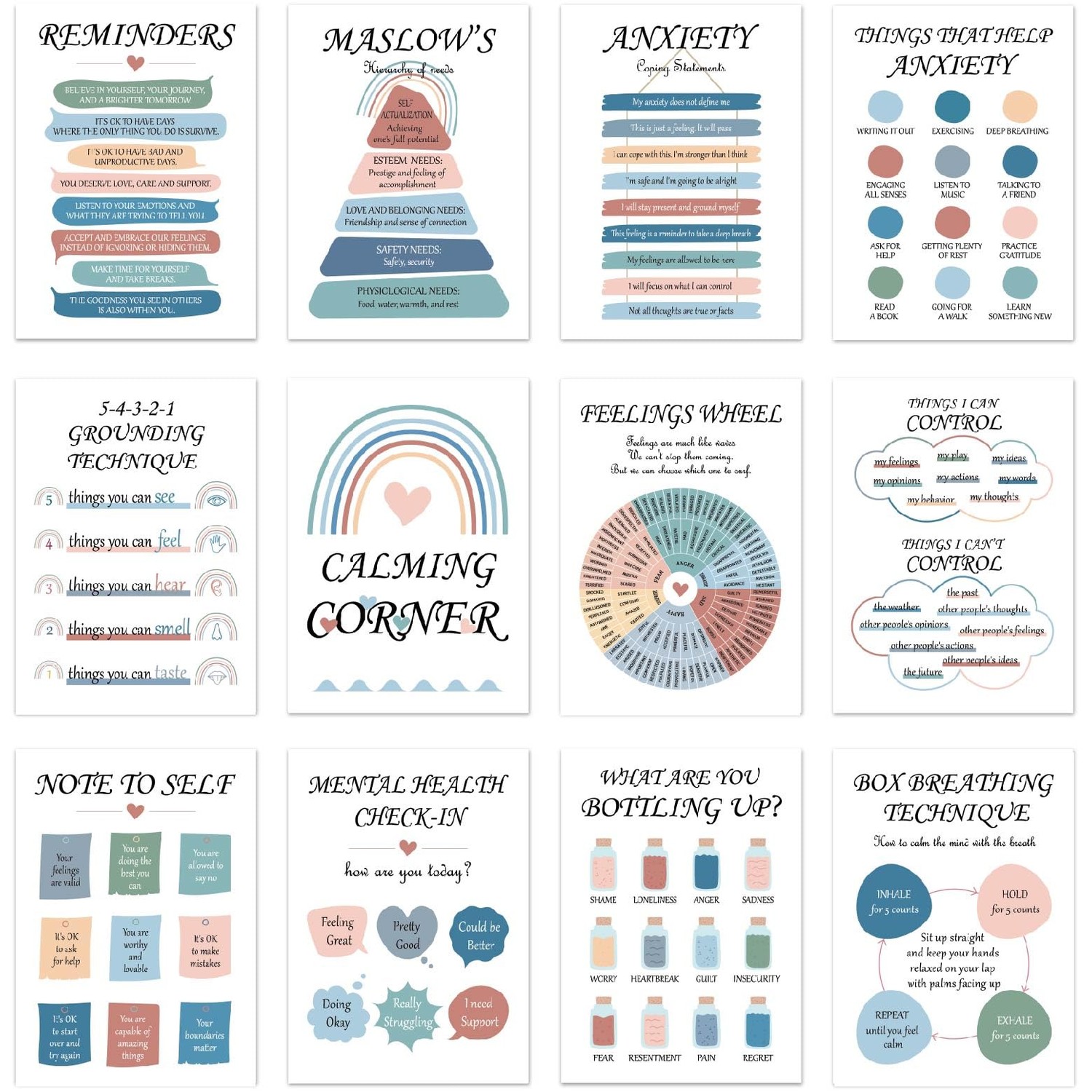 12 PCS Mental Health Posters-Printed Educational Publications Posters ...