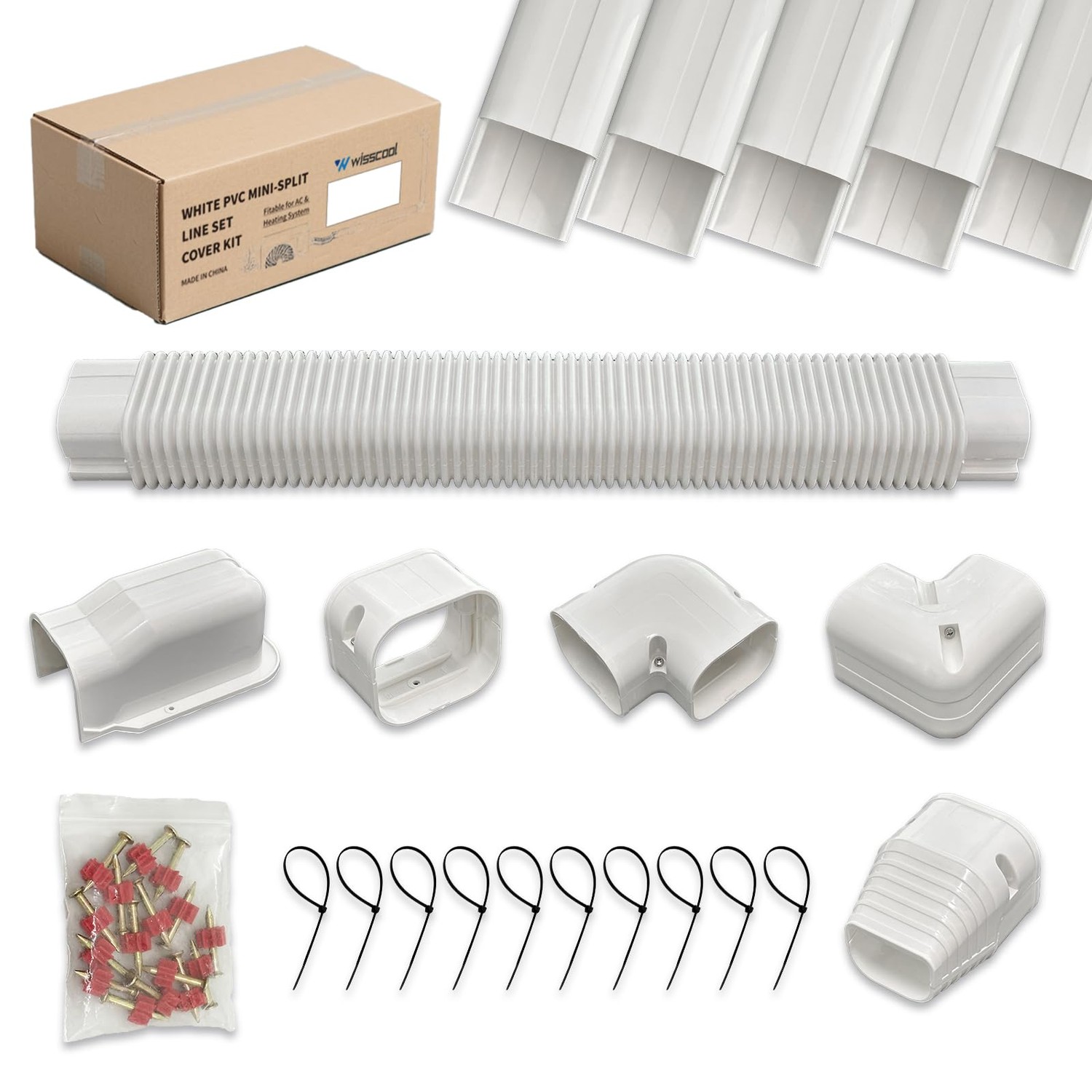 WISSCOOL 3" 10 Ft Mini Split Line Set Cover with Flexible Duct, PVC ...