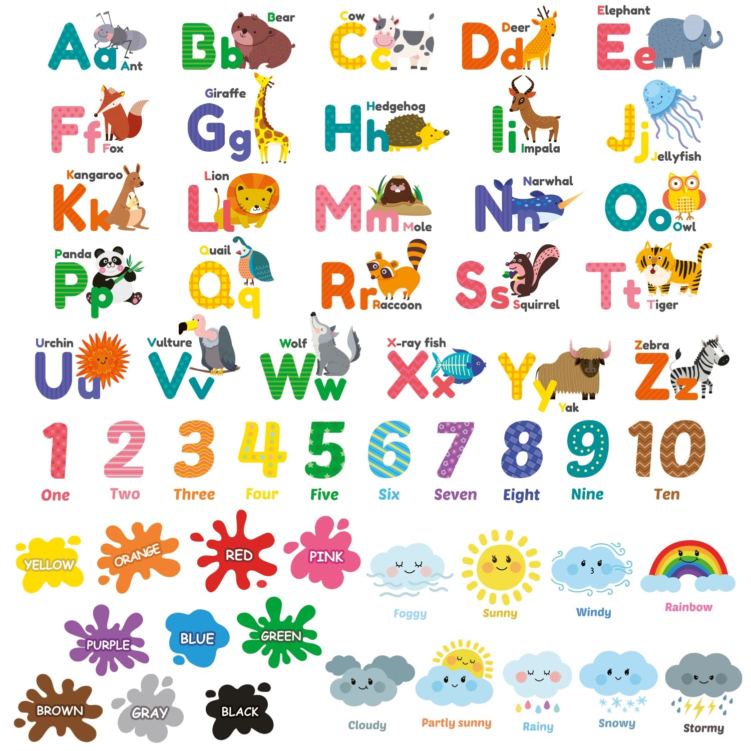 DECOWALL DSL-8070 Animal Alphabet Numbers Colour Weather Kids Wall ...