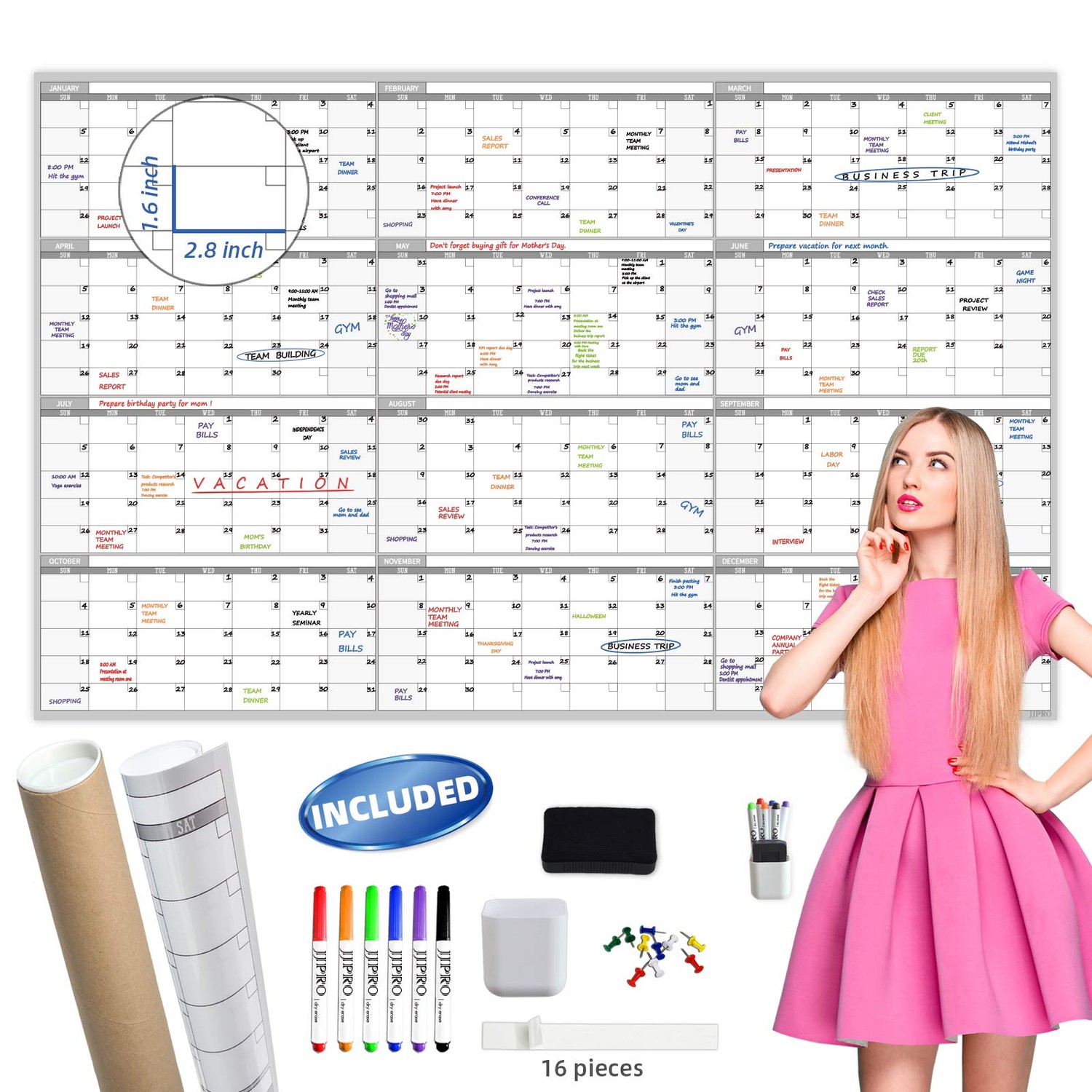 Large Dry Erase Wall Calendar - 60“ x 38" Undated Blank Yearly Planner ...