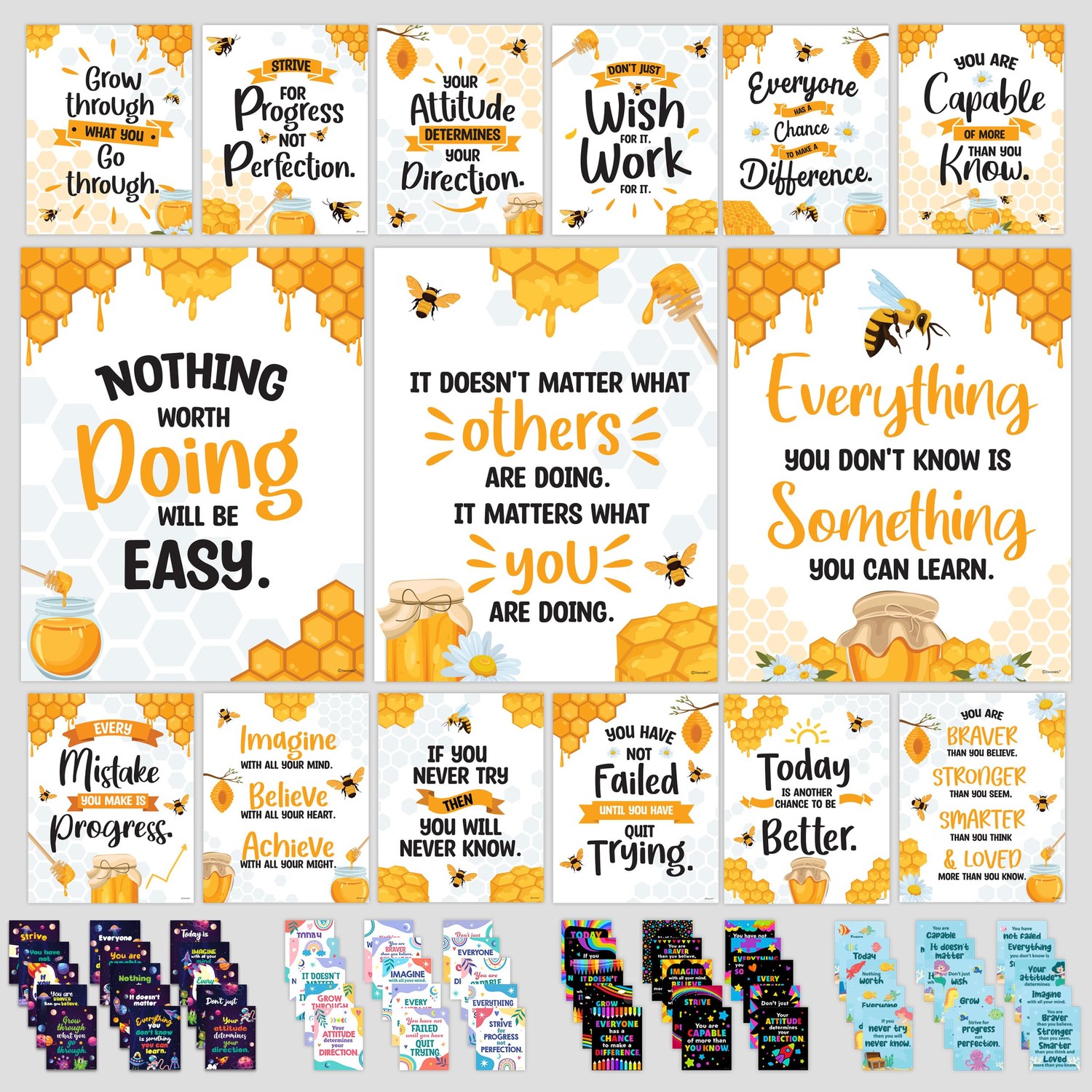 Decorably 15 Motivational Bee Posters for Classroom, 11x14in Matte ...