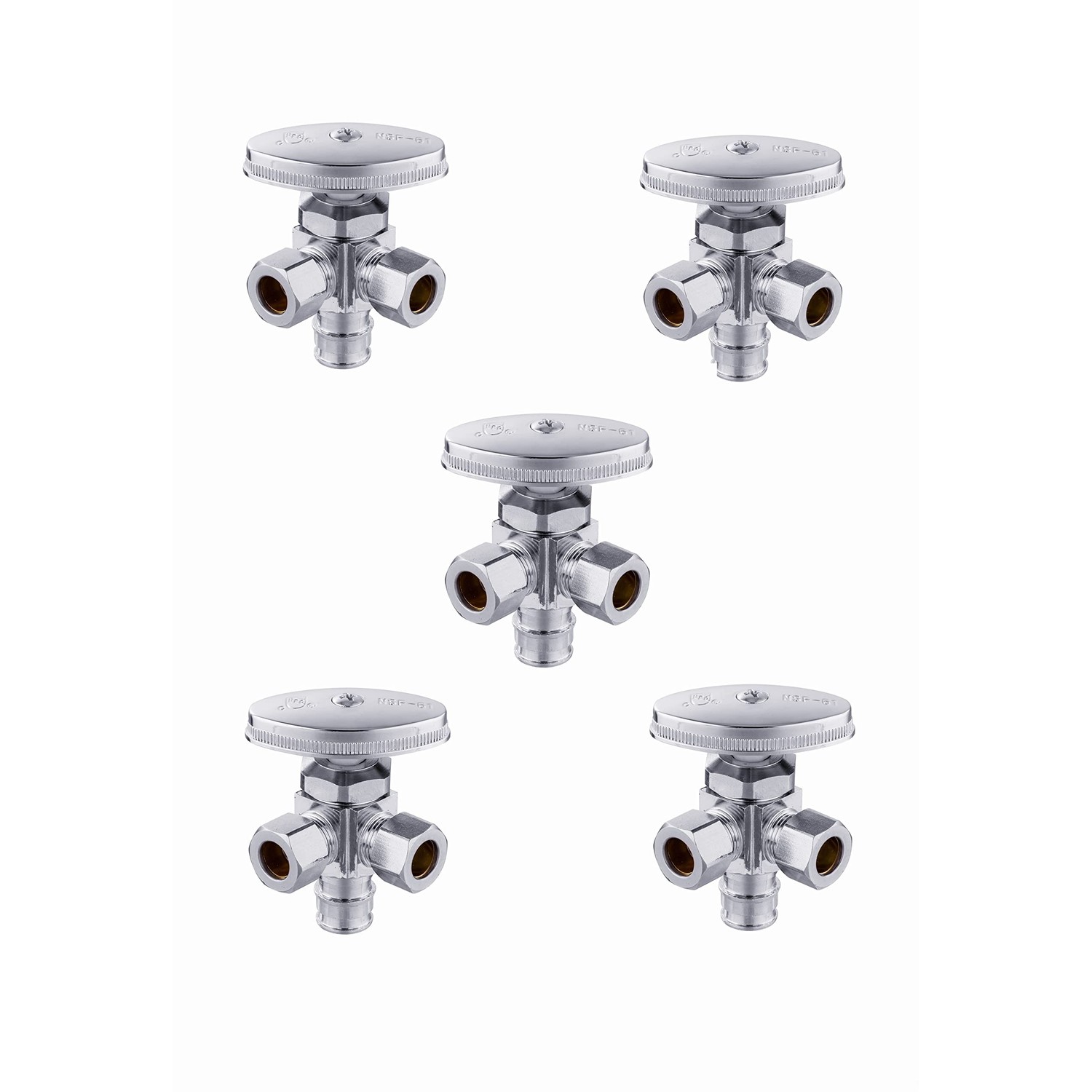 5-Pack EFIELD Multi-Turn Dual Outlet Angle Stop Valve, 1/2" Expansion ...