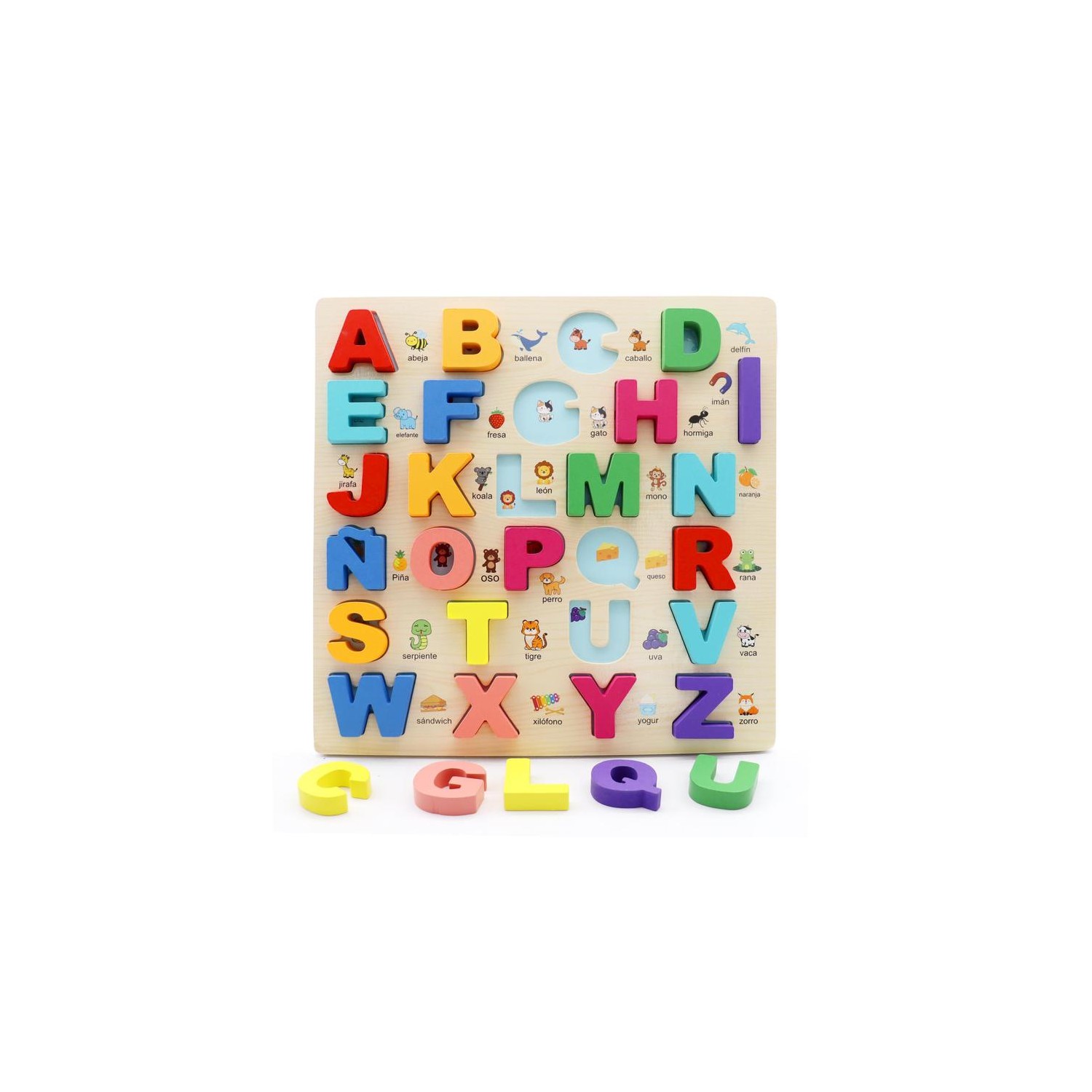 Mayaphilos Wooden Alphabet Puzzle, Spanish Alphabet Puzzle, Preschool ...