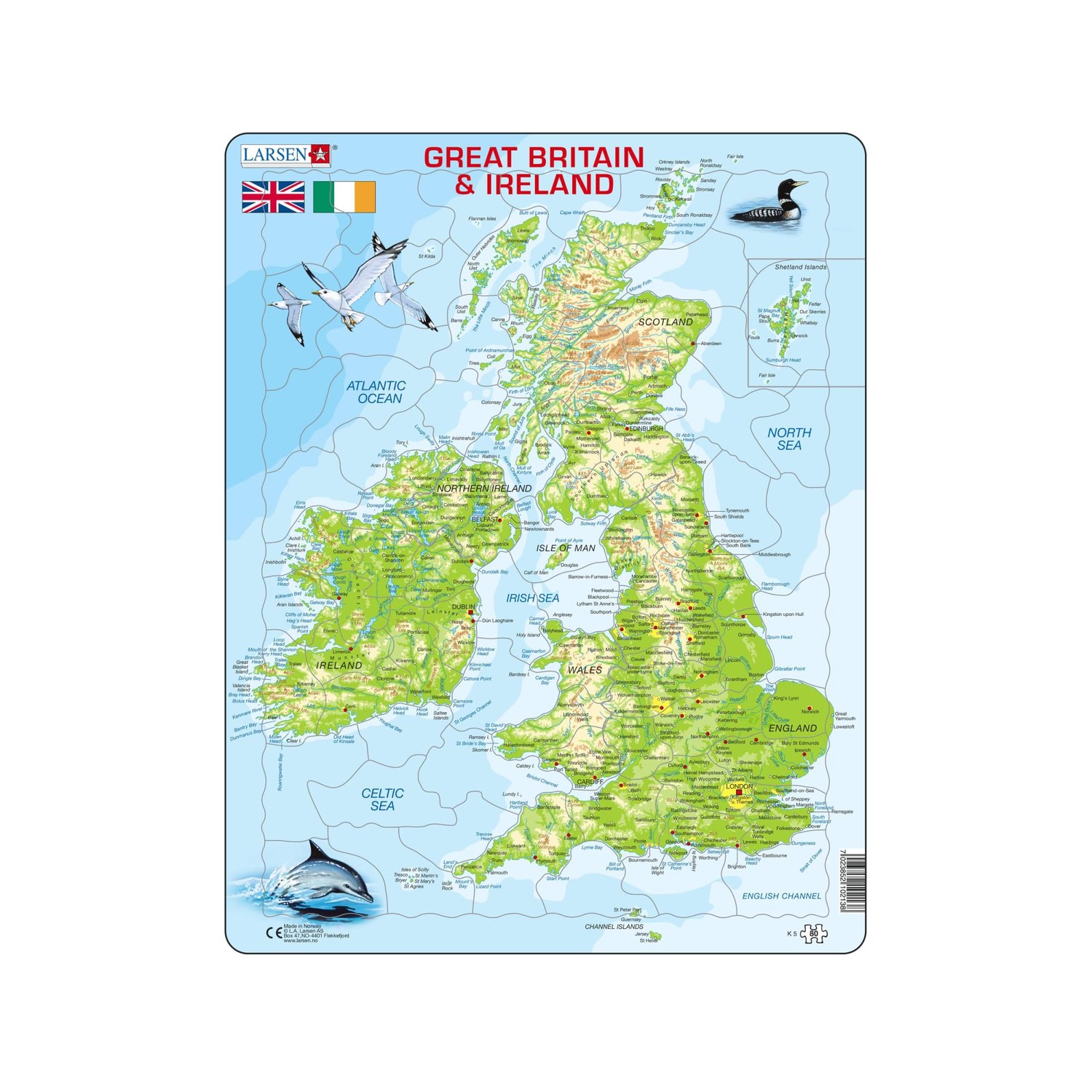 Larsen K5 Great Britain & Ireland Topographic Map Jigsaw Puzzle with 80 ...