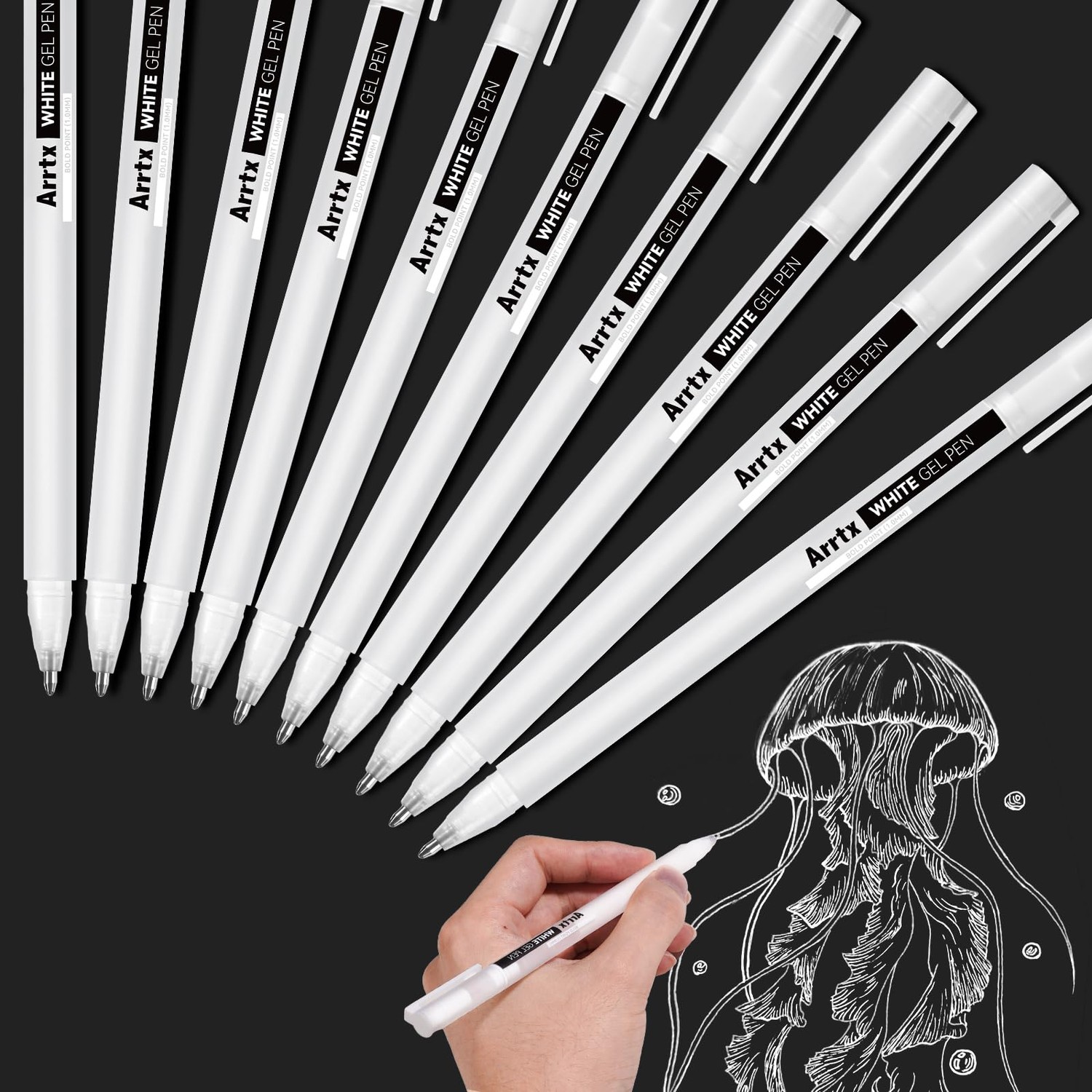 Arrtx White Gel Pen set, 1mm Gelly Roll Gel Ink Pen for Black Paper ...