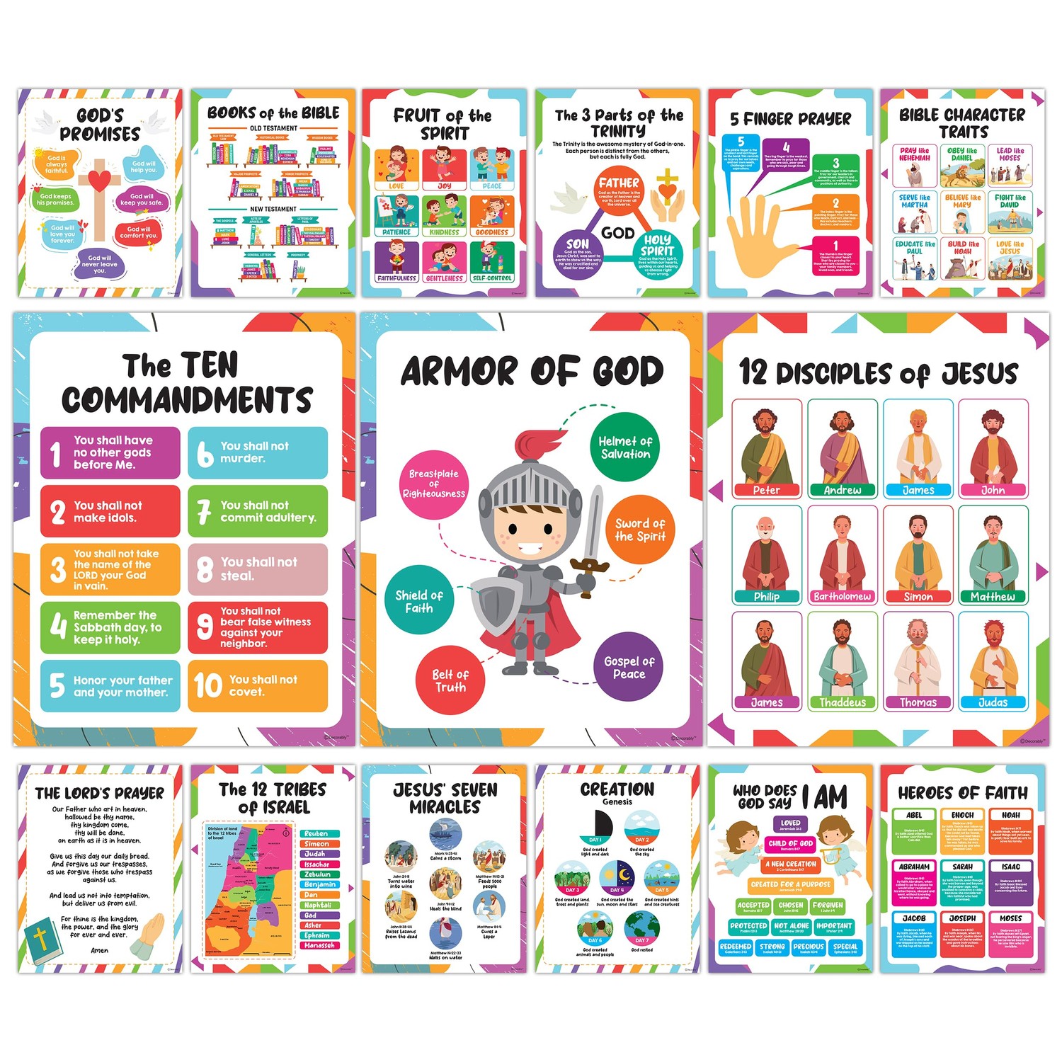 Decorably Bible Posters for Classroom - 15 Books of the Bible Poster ...