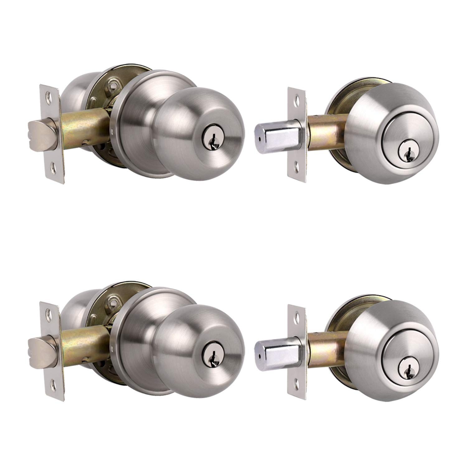 Probrico 2 Sets-Ball Style Entry Door Knobs with Double Cylinder ...