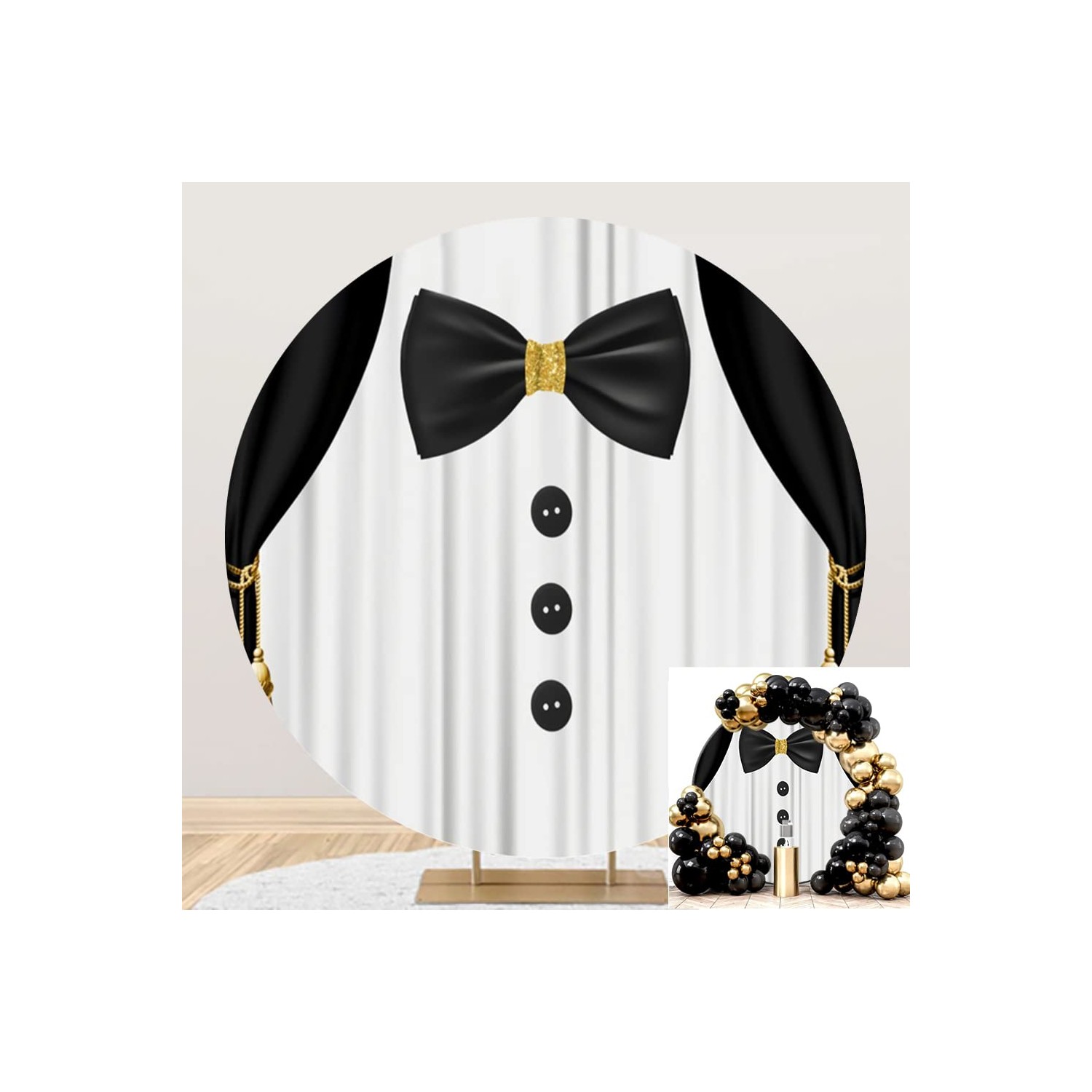 OERJU Round Tuxedo Backdrop Gentleman Backdrop for Photography Black ...