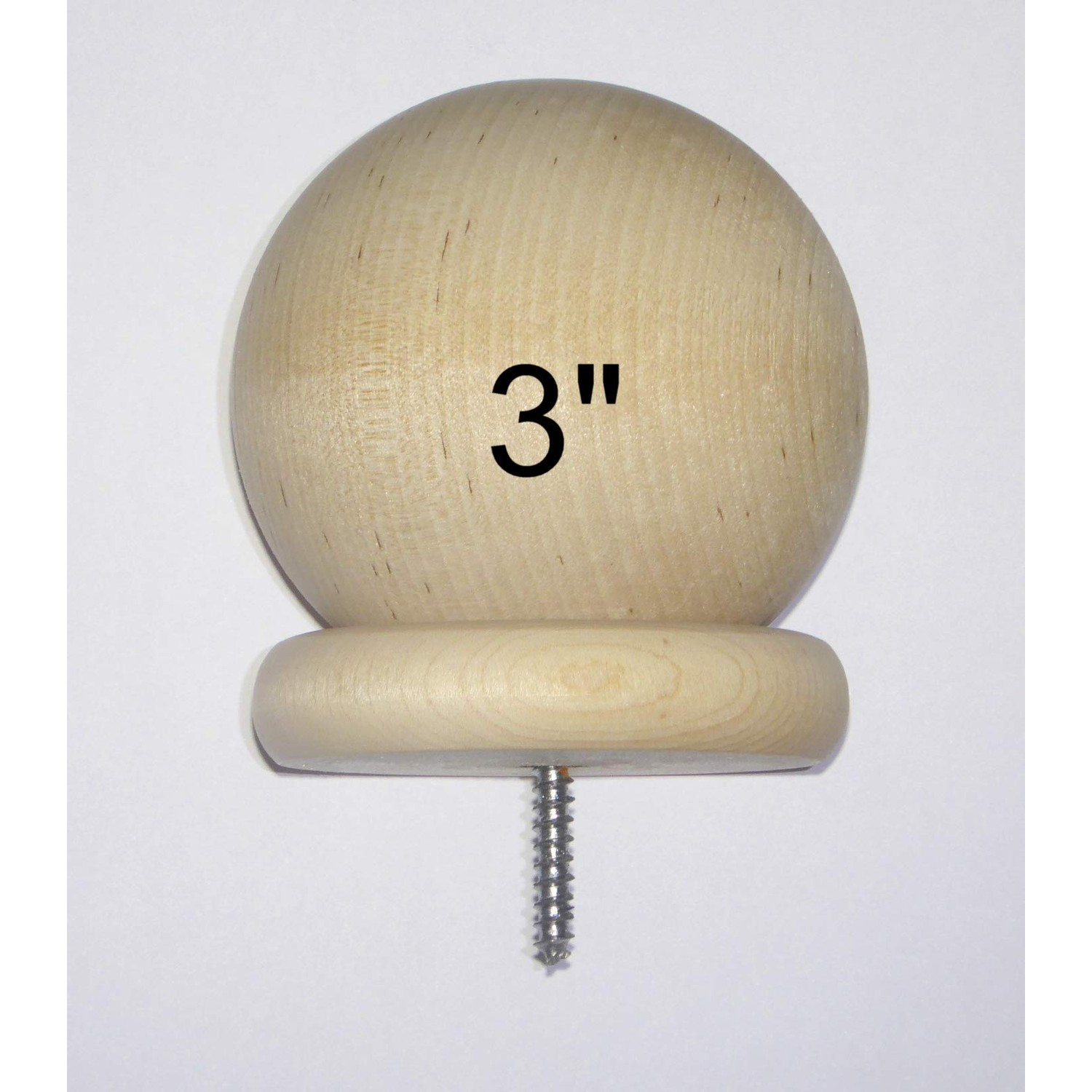 (1) - Ball Finial 3 in - Round Large Wood Ball Finial with 3/16 in Wood ...