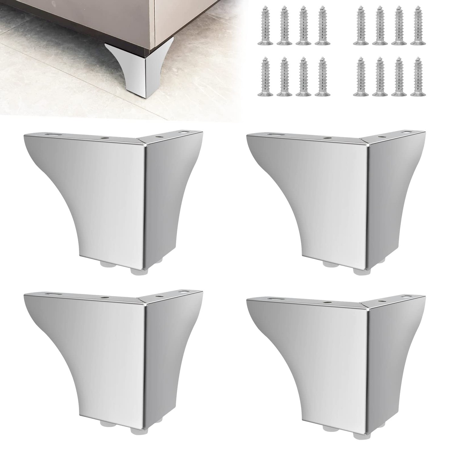 Wkmamo Pack of 4 Metal Triangle Furniture Feet, 10 cm Furniture Table ...