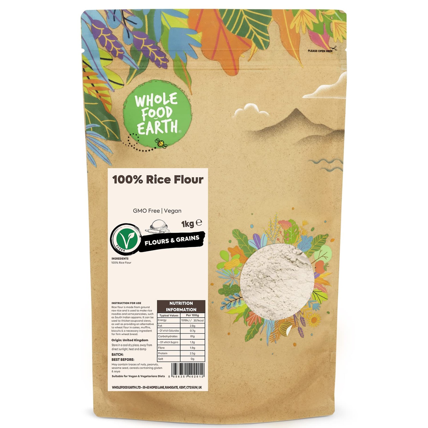 Whole Food Earth® - 100% Rice Flour 1 kg | GMO Free - ibspot.com