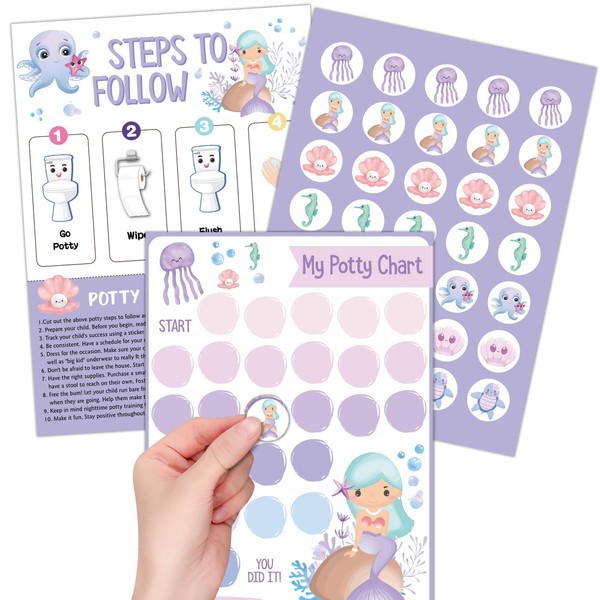 Mermaid Potty Training Chart for Toddler Girls - Potty Training Sticker ...