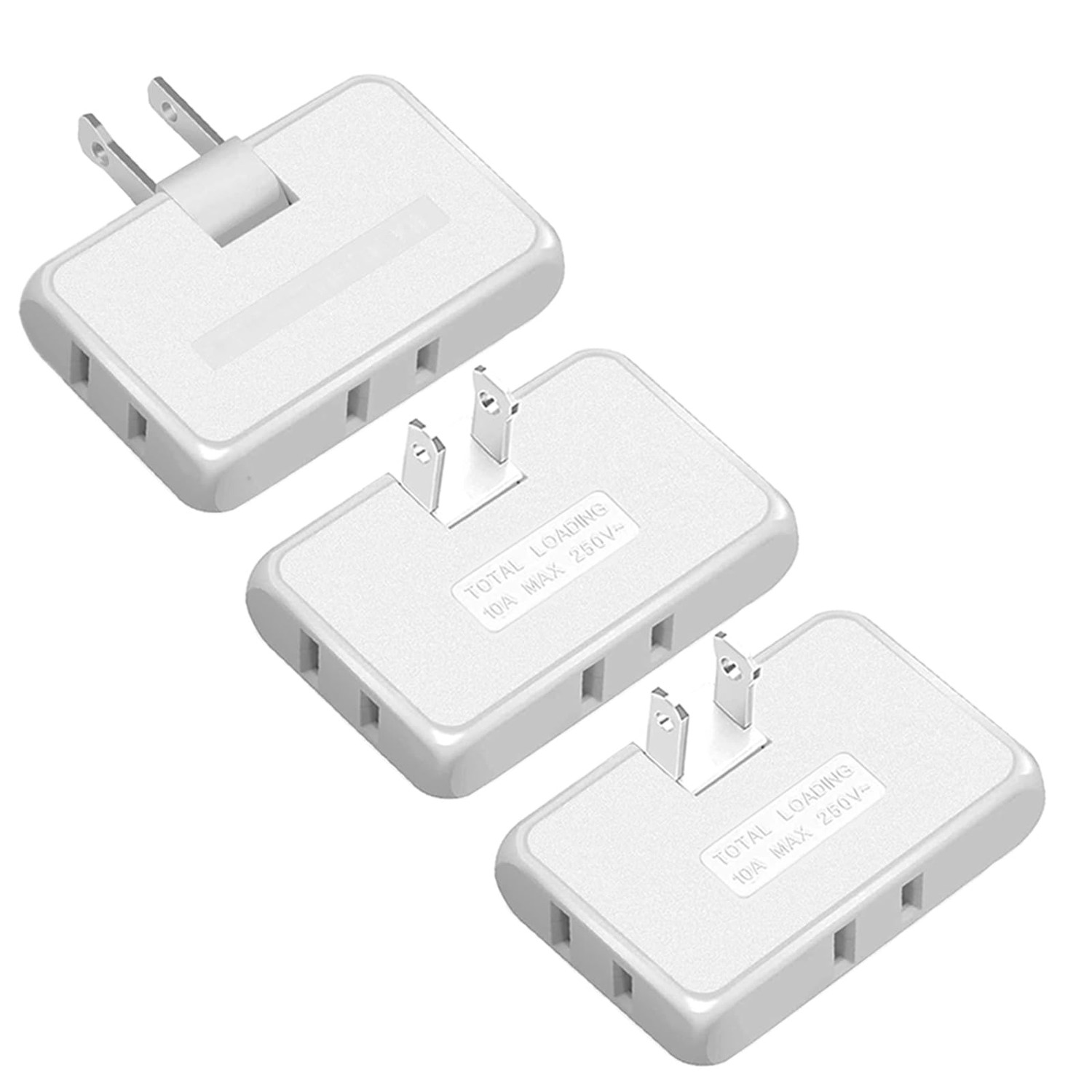 3 Pack AC Flat Wall Outlet Extender,3 Way 2 Prong180 Degree Portable ...