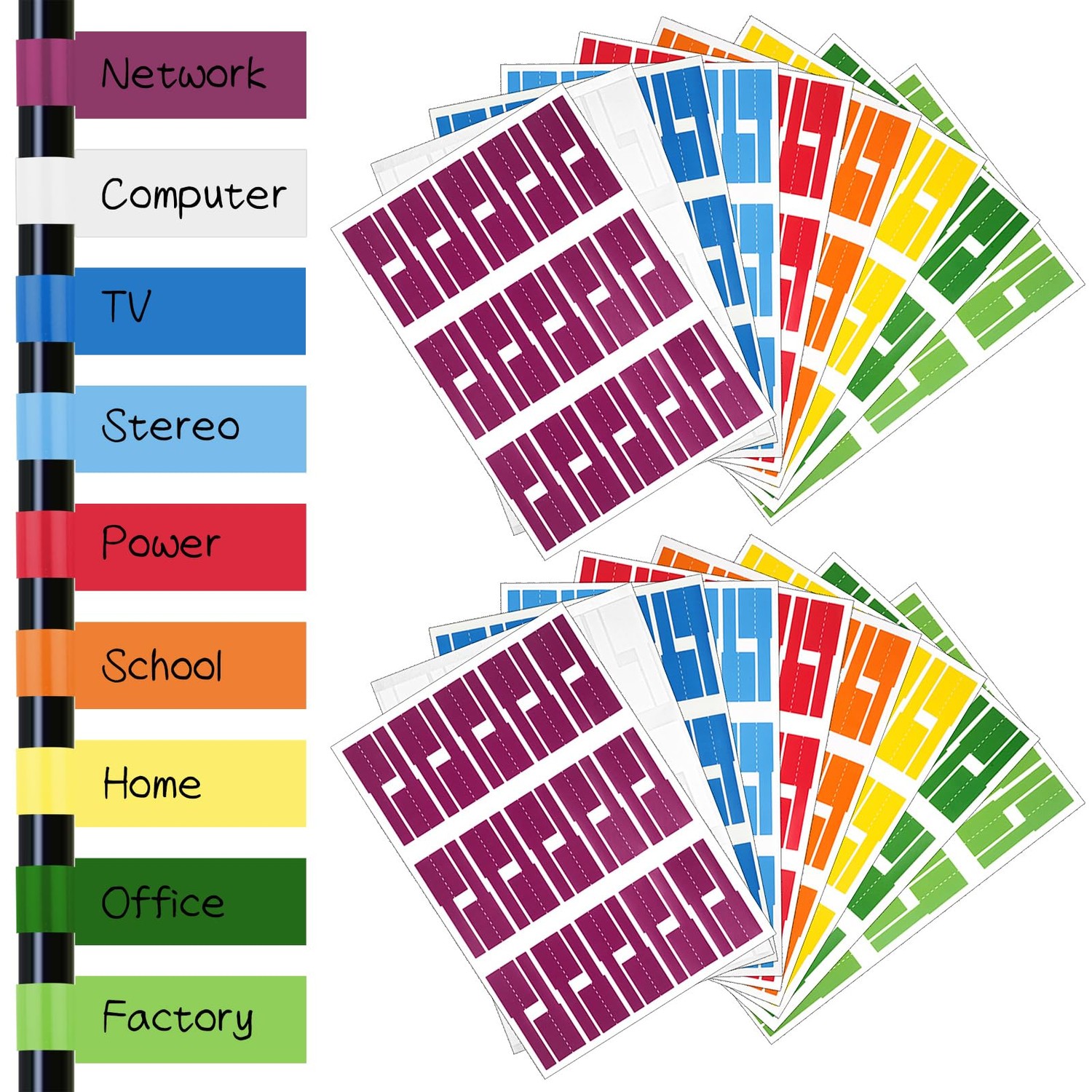 540 pcs Cable Labels, 9 Colors Cord Label, Waterproof Cables Tags, Self ...