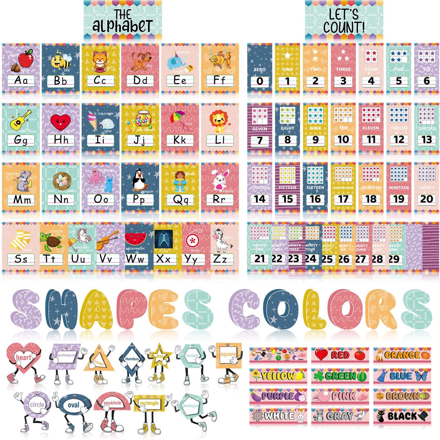 Junkin 96 Pieces Colors and Shapes Bulletin Board Number Alphabet ...
