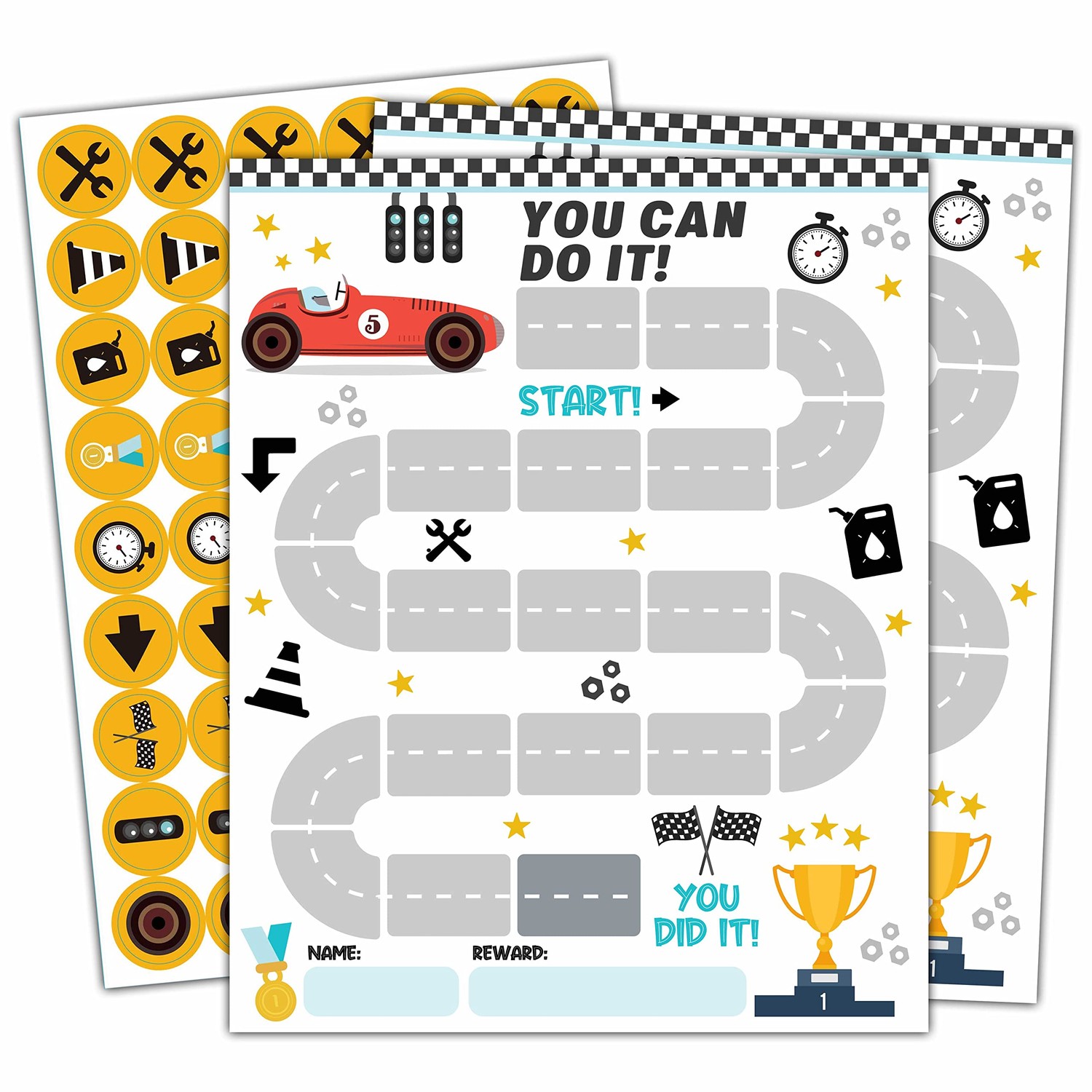 10 Racing Car Reward Chart with 216 Round Stickers, Incentive Behavior ...