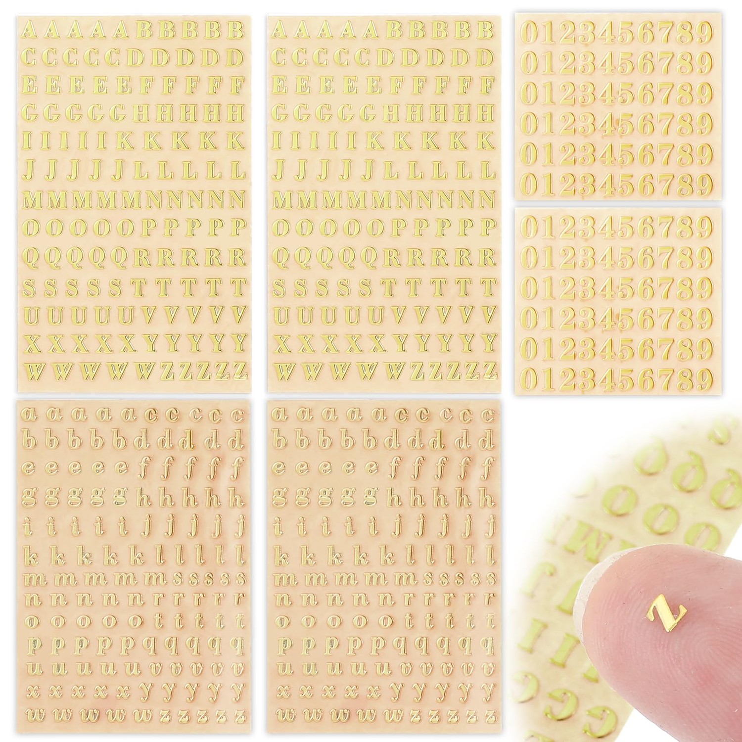 6 Sheets Mini Alphabet Stickers, Metal Letter Number Stickers, Gold ...