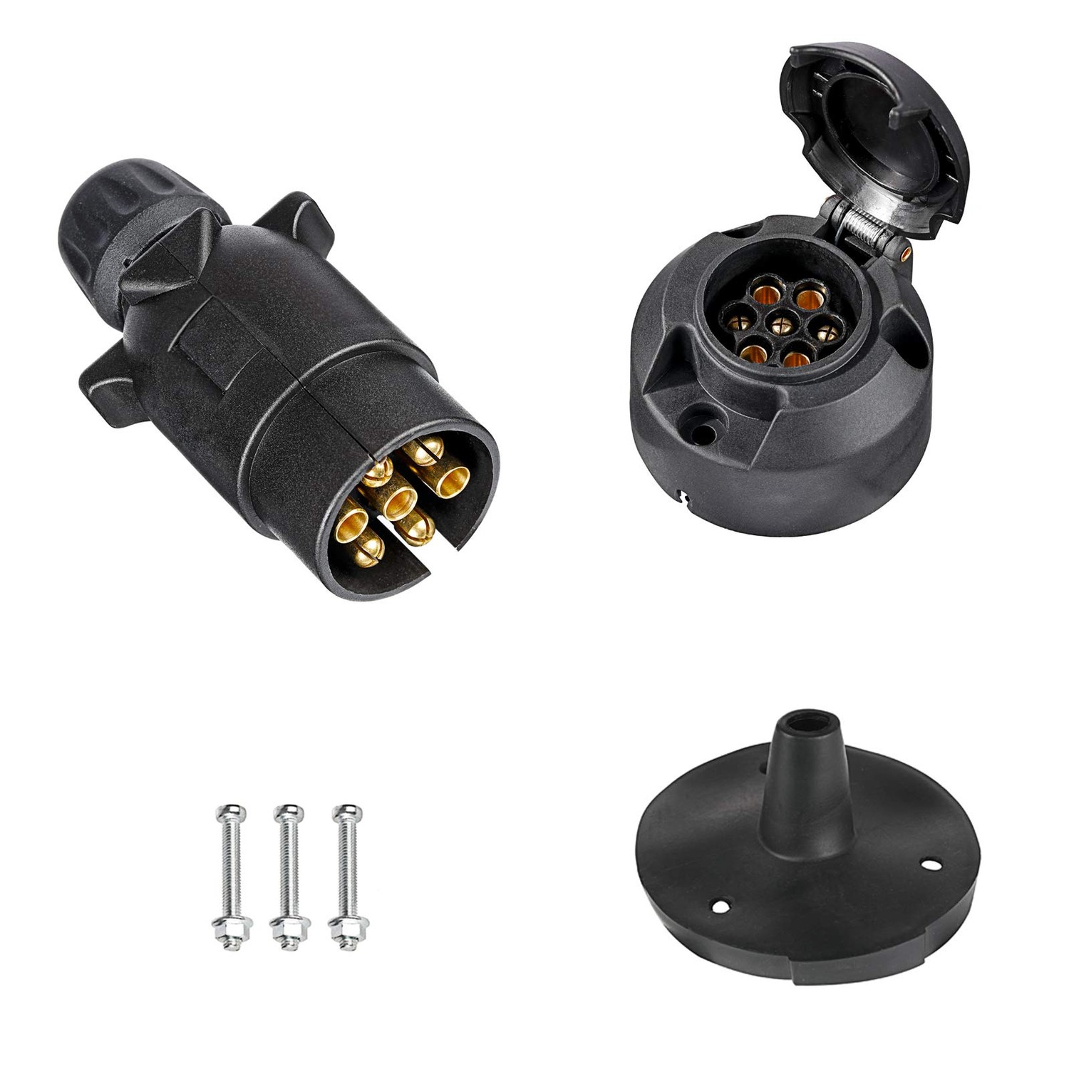 BEIJISTAR Trailer Plug 7-Pin & Trailer Socket 7-Pin with Rubber Seal ...