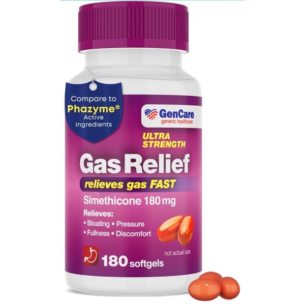 GenCare - Ultra Strength Simethicone Gas Relief 180 mg (180 Softgels ...