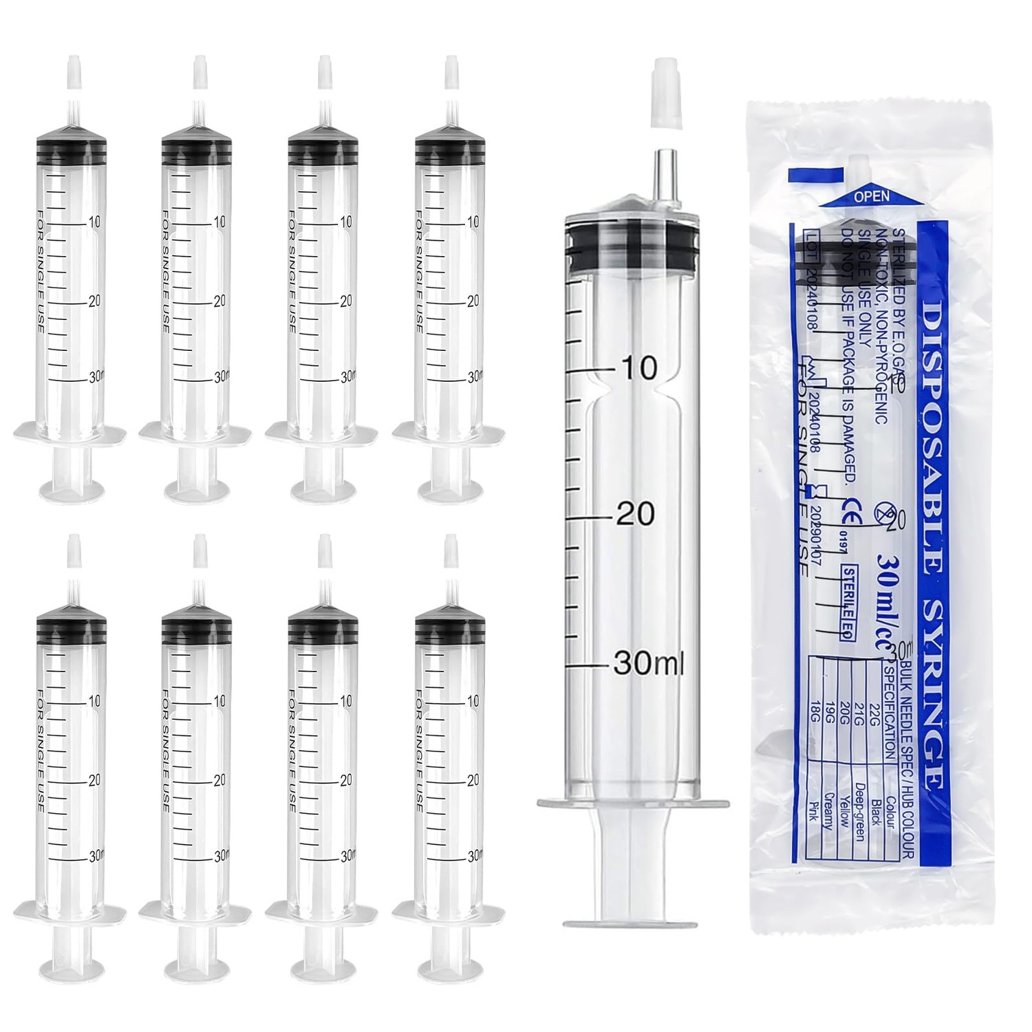 TAIHOBO Syringes 30 ml, Pack of 10 Sterile Syringes with Lid, Plastic ...