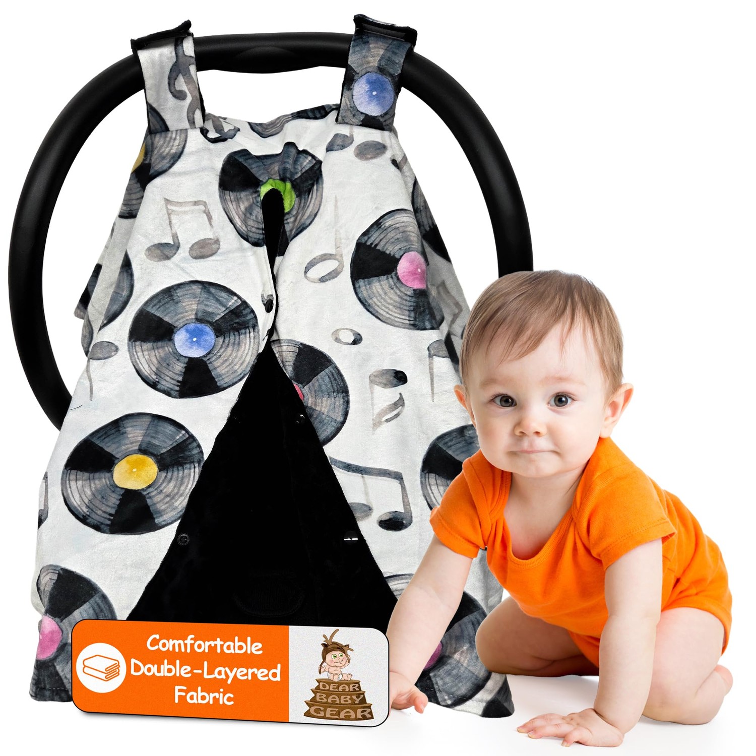Dear Baby Gear Baby Car Seat Canopy, Watercolor Vinyl Colorful Records ...