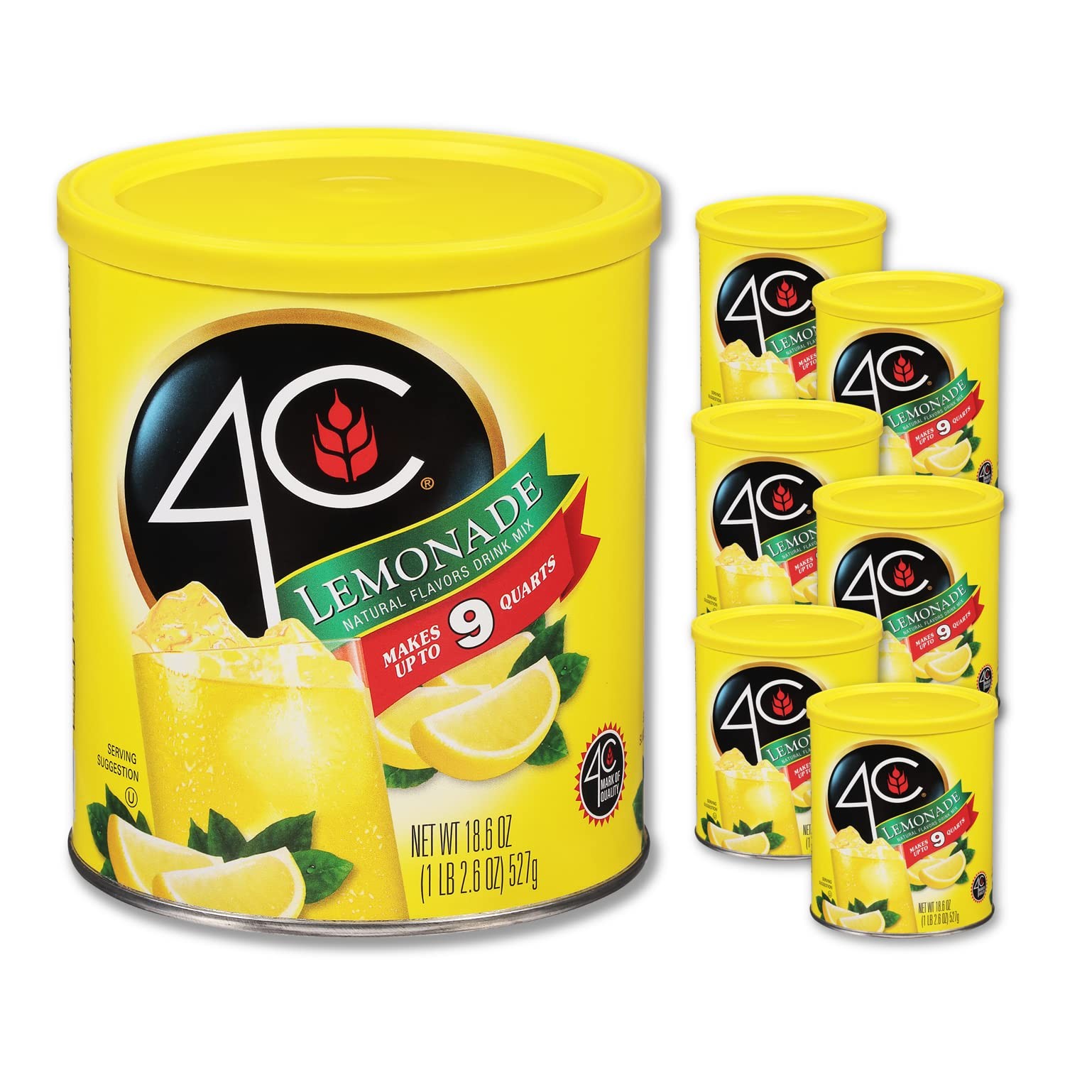 4C Powdered Drink Mix Canister, Lemonade 6 Pack, 9 Quarts, Family Sized ...