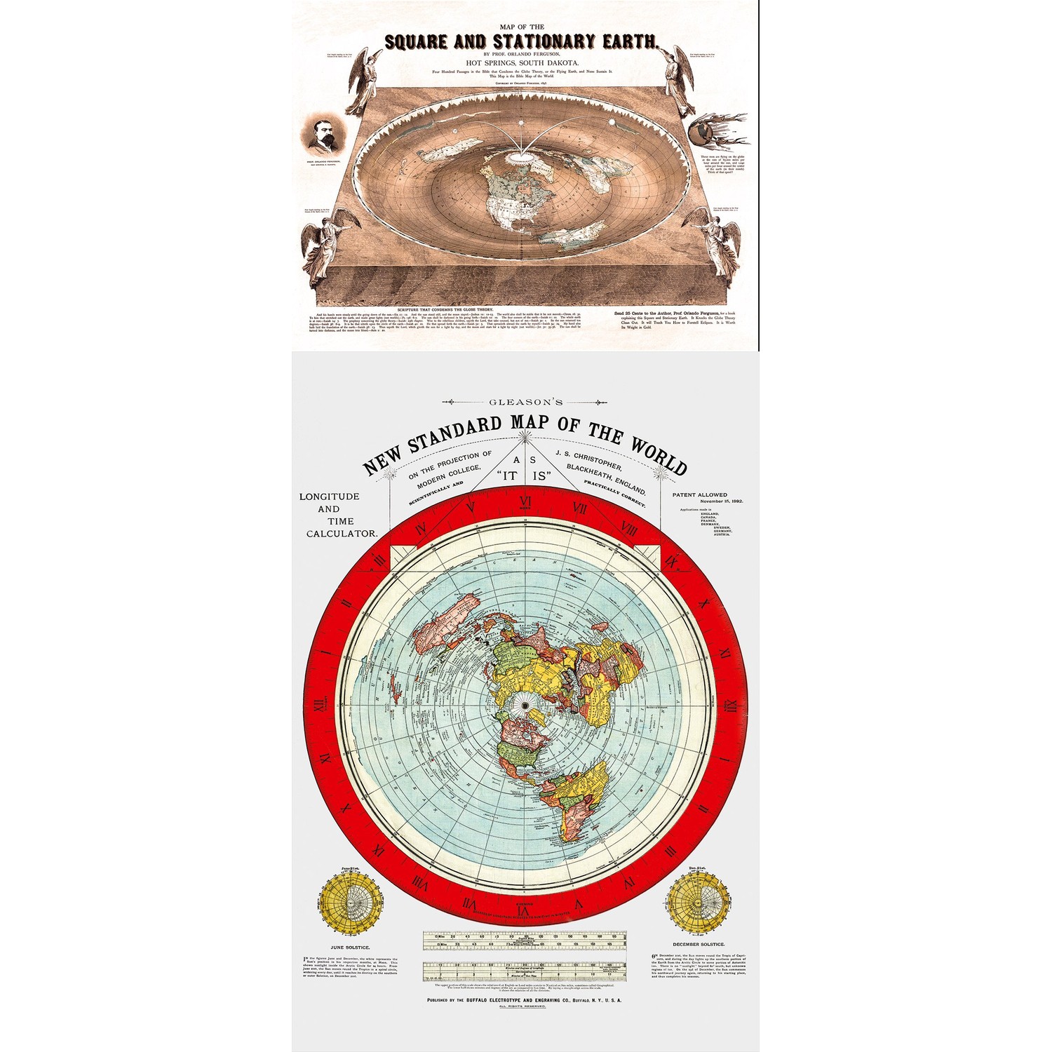 Flat Earth Maps SET OF 2 MAPS- Flat Earth Map - 24" x 36" Gleason's New ...