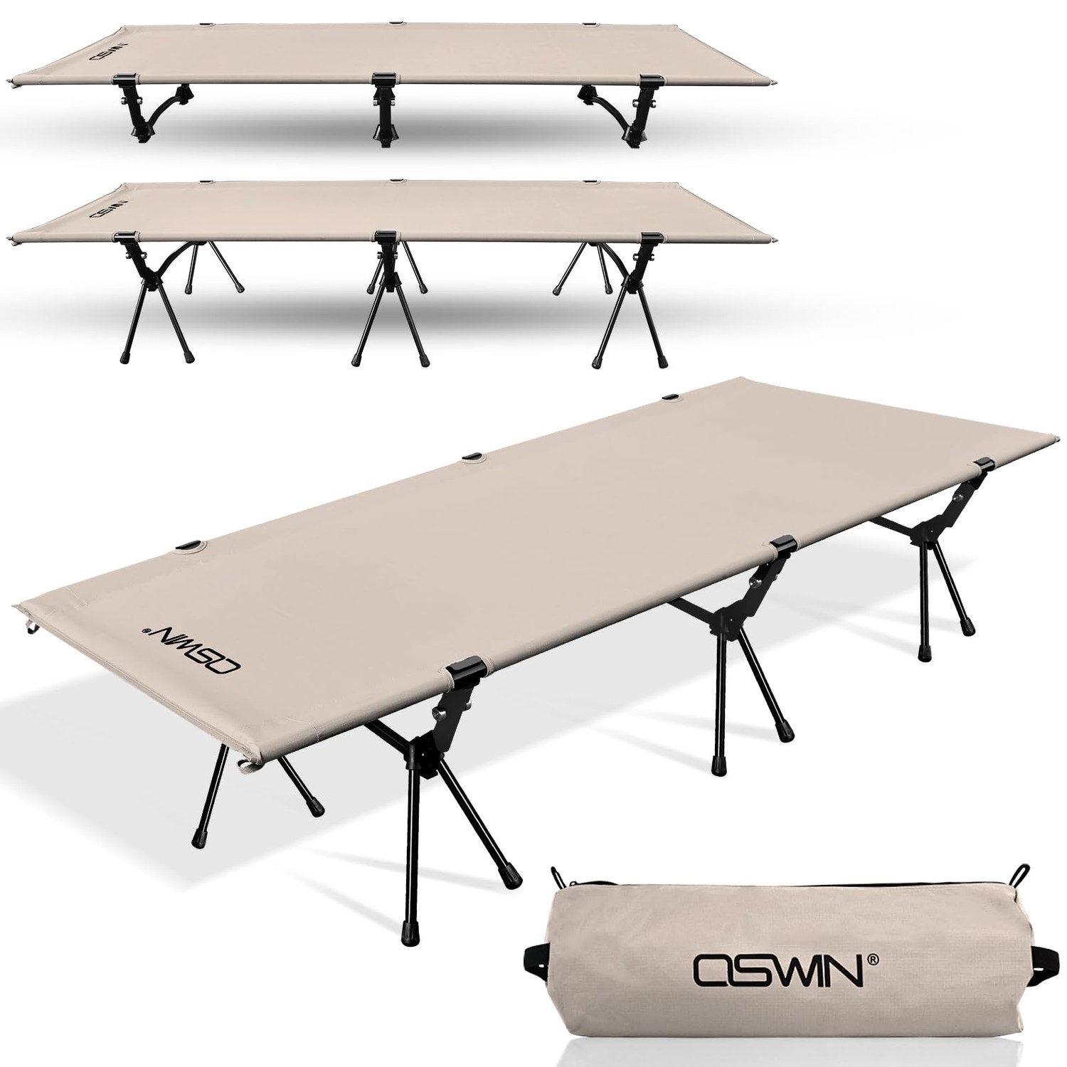 OSWIN Camping Cots with Leg Extensions, Folding Camping Cots for Adults ...