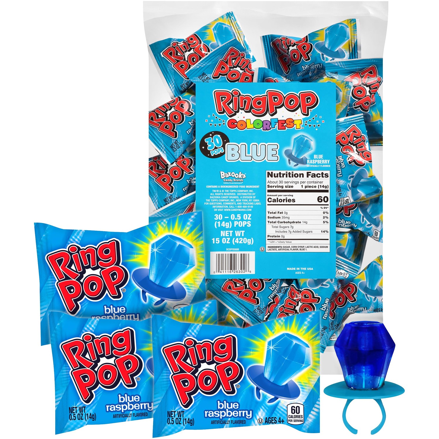 Ring Pop Individually Wrapped Halloween Blue Raspberry Party Pack – 30 ...