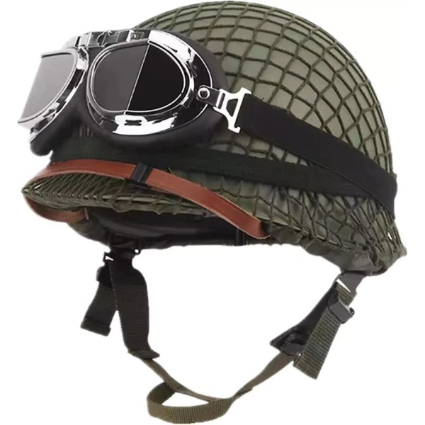SYLPHID Outdoor Green WW2 US M1 Helmet with Goggles, Steel Field Net ...