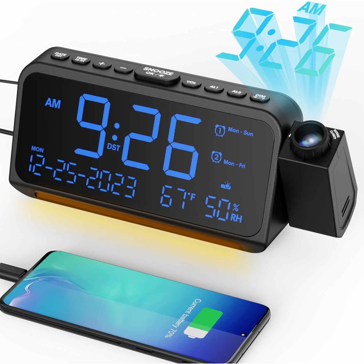 Digital Clock, Wall Projection, Ceiling Projection Clock, Supports 350 ...