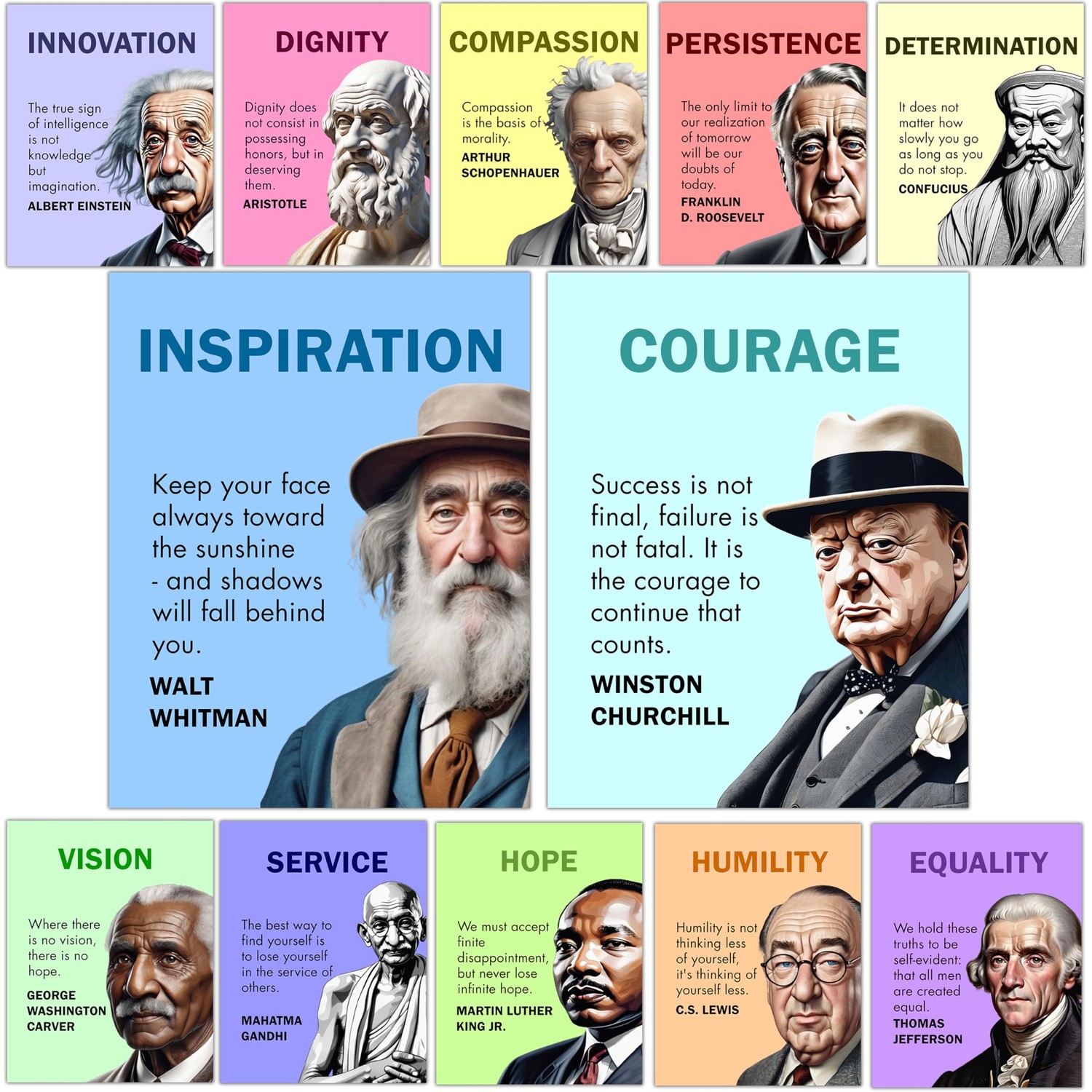 12 Pcs World History Posters for Classroom, Figures and Quotes ...