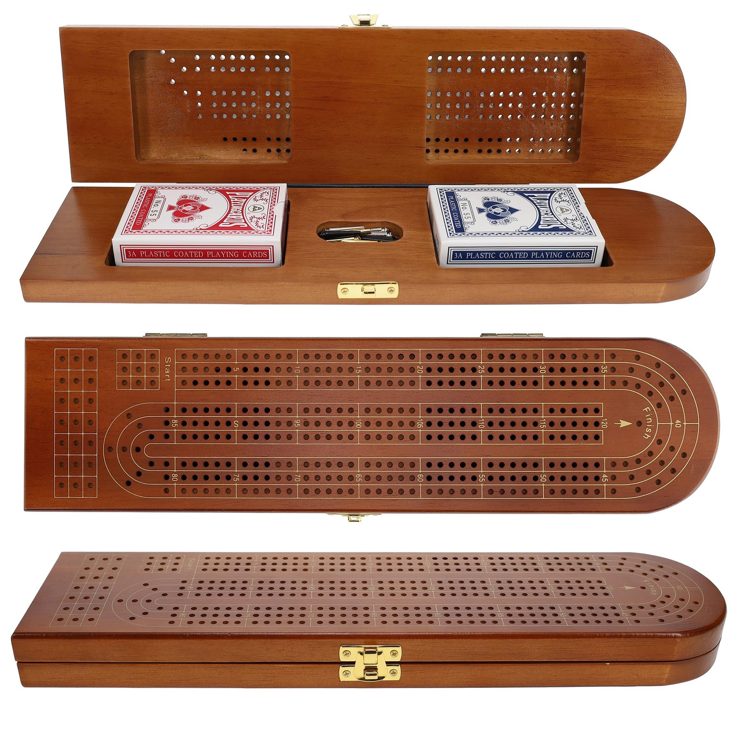 Pacific Shore Games Wooden Cribbage Board Game Set, Walnut Stained ...