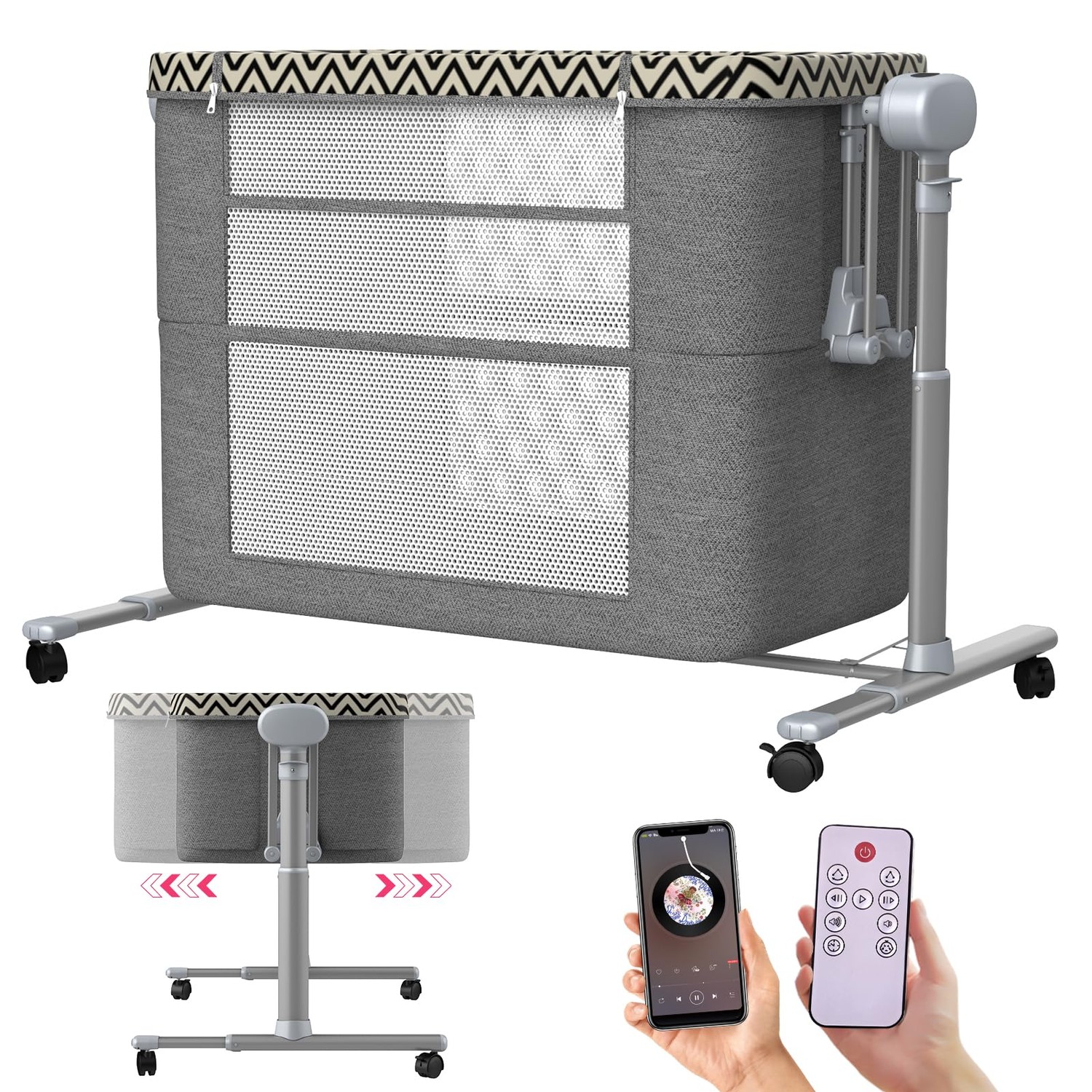 Electric Rocking Bassinet for Baby, 4 in 1 Baby Basinets Bedside ...