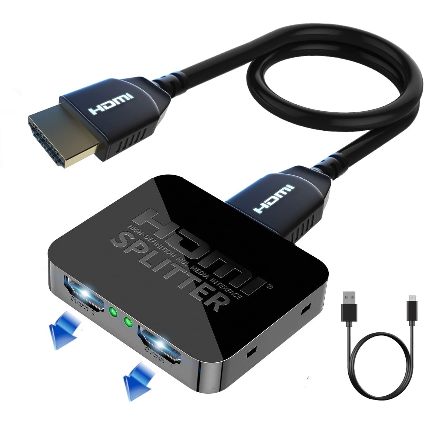 HDMI Splitter 1 in 2 Out with 1m HDMI Cable – 4K HDMI Splitter for Dual ...