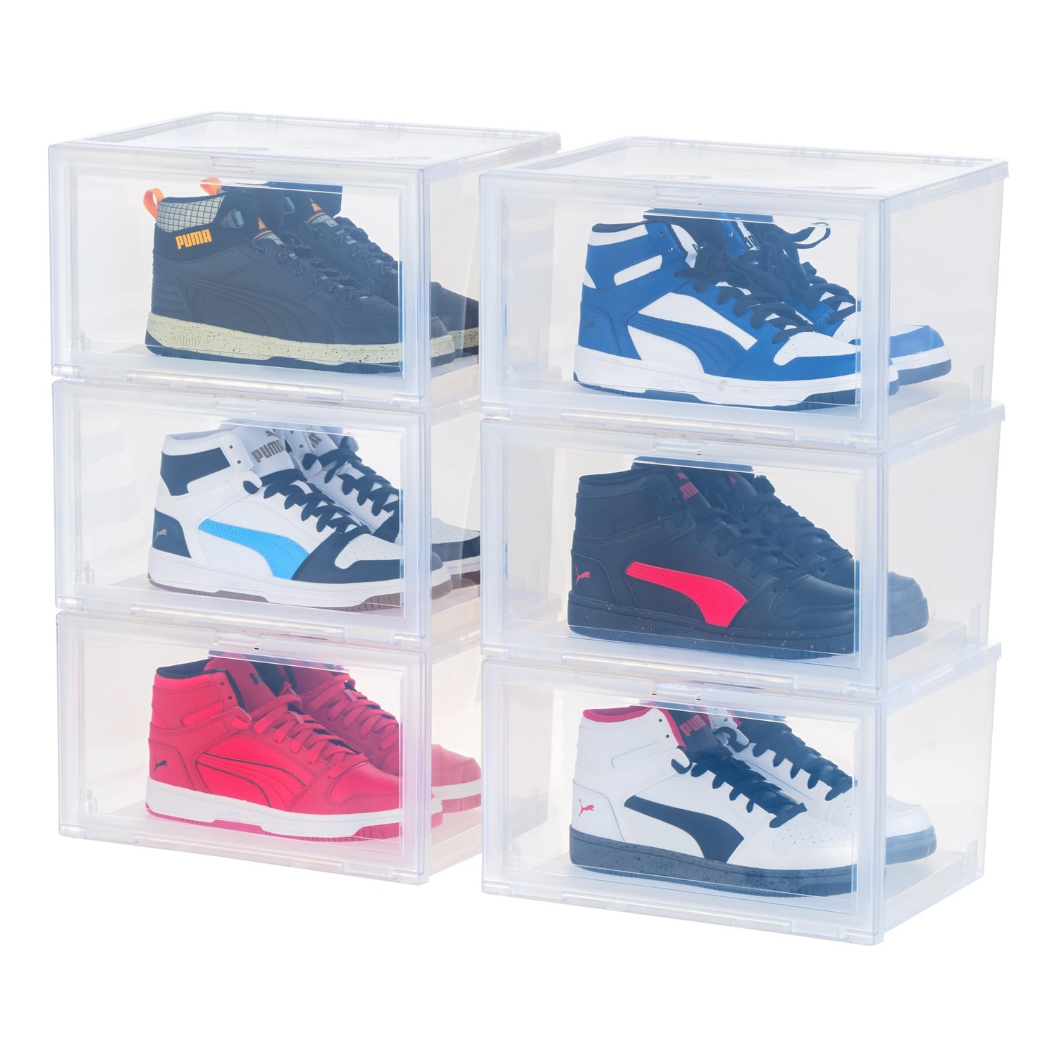 IRIS USA Stackable Shoe Display Box with Flip Up Door, 6-Pack, Sturdy ...
