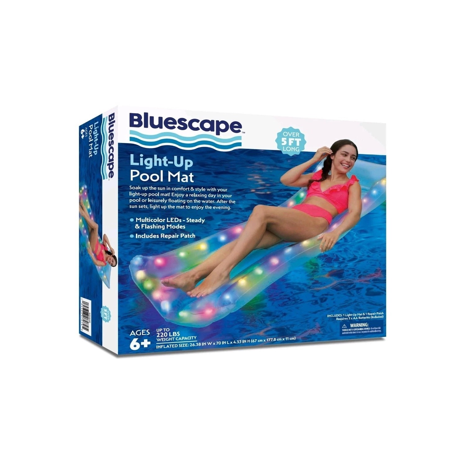 Bluescape Inflatable Pool Raft/Float, Color-Changing LED Light-Up ...