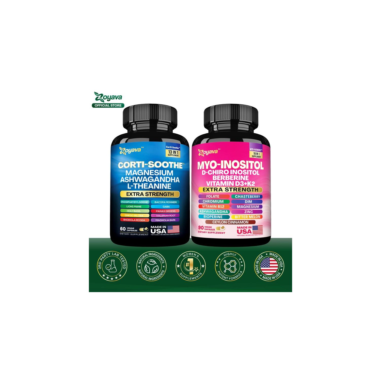 All in One Supplement Soothe & Smooth Bundle | Zoyava Cortisol & Myo ...