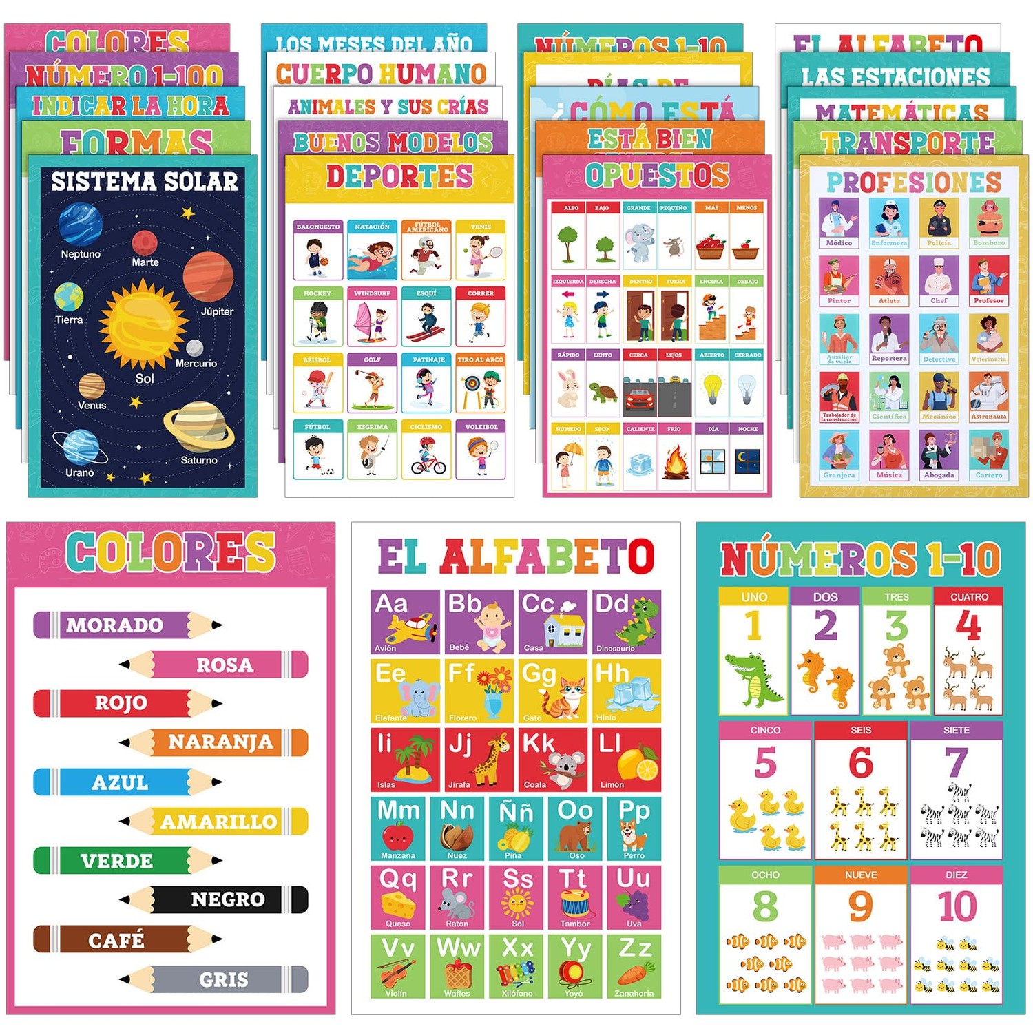 AmazingSpark 20 Pcs Spanish Classroom Posters 16.5 x 11'' Learning ...