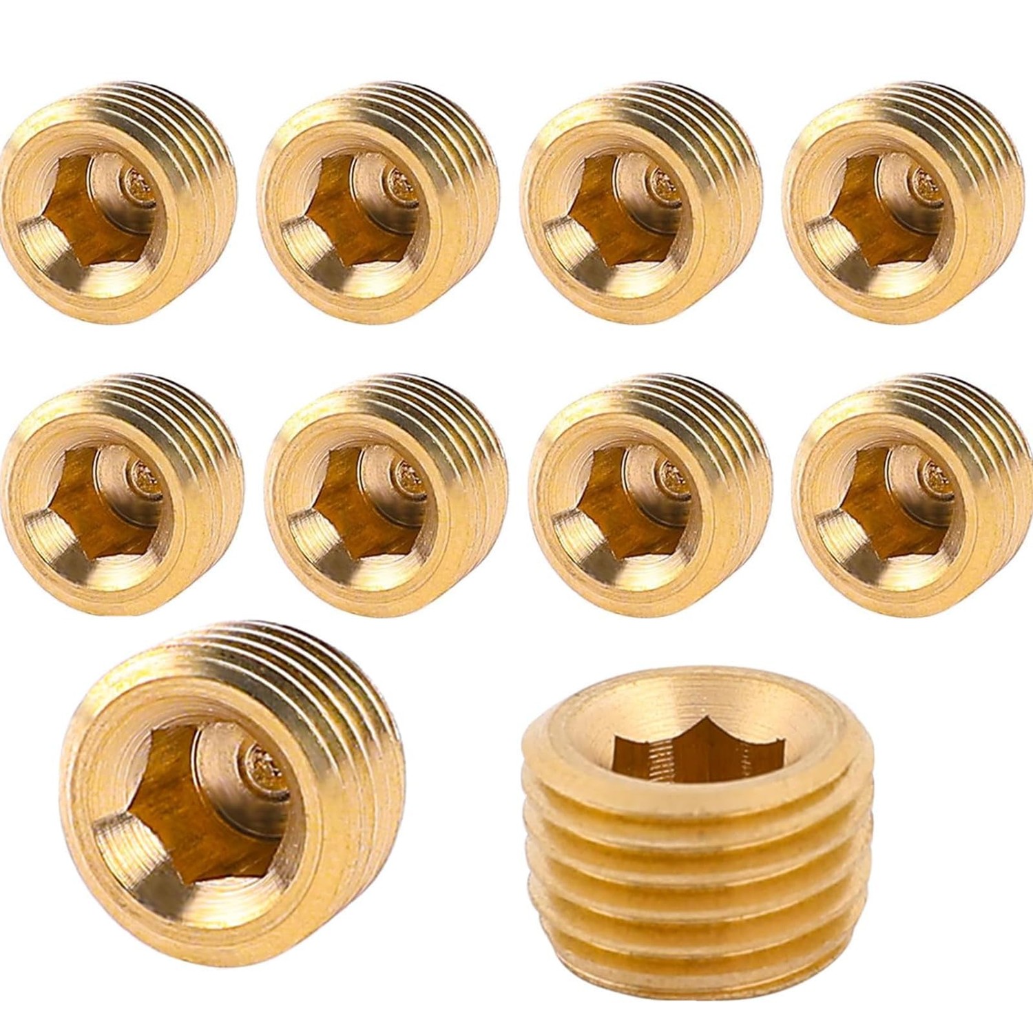 10 PCS 1/4" NPT Male Pipe Plug Fitting Set Brass Hex Counter Sunk Pipe ...