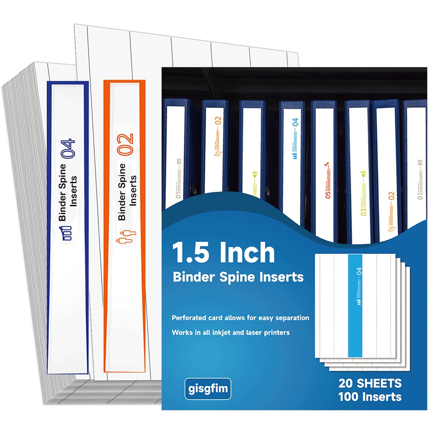 gisgfim 20 Sheets Binder Spine Inserts 1-1/2 Inch Spine Width White ...