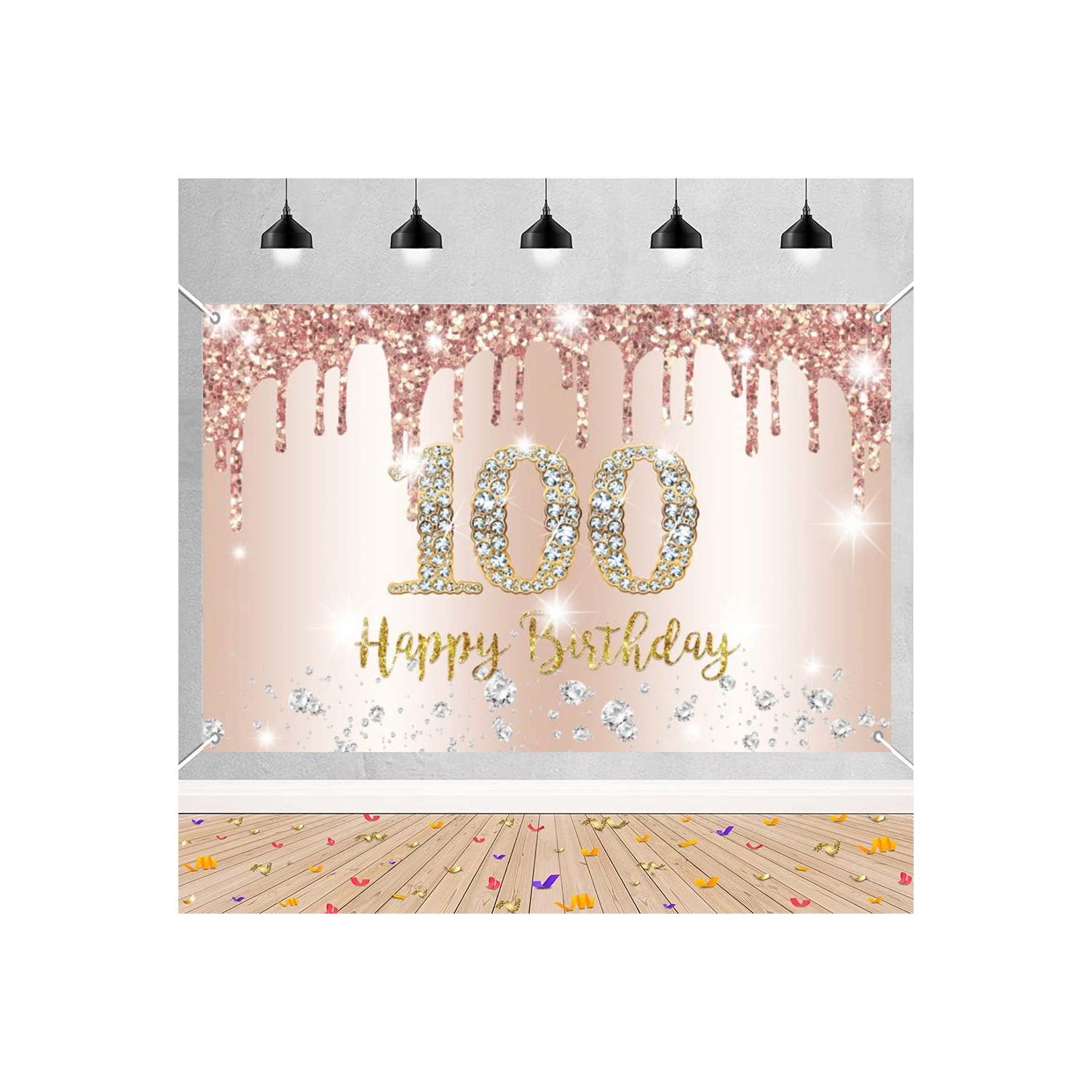 100th Birthday Decoration for Women, Rose Gold Glitter Spots Fabric ...