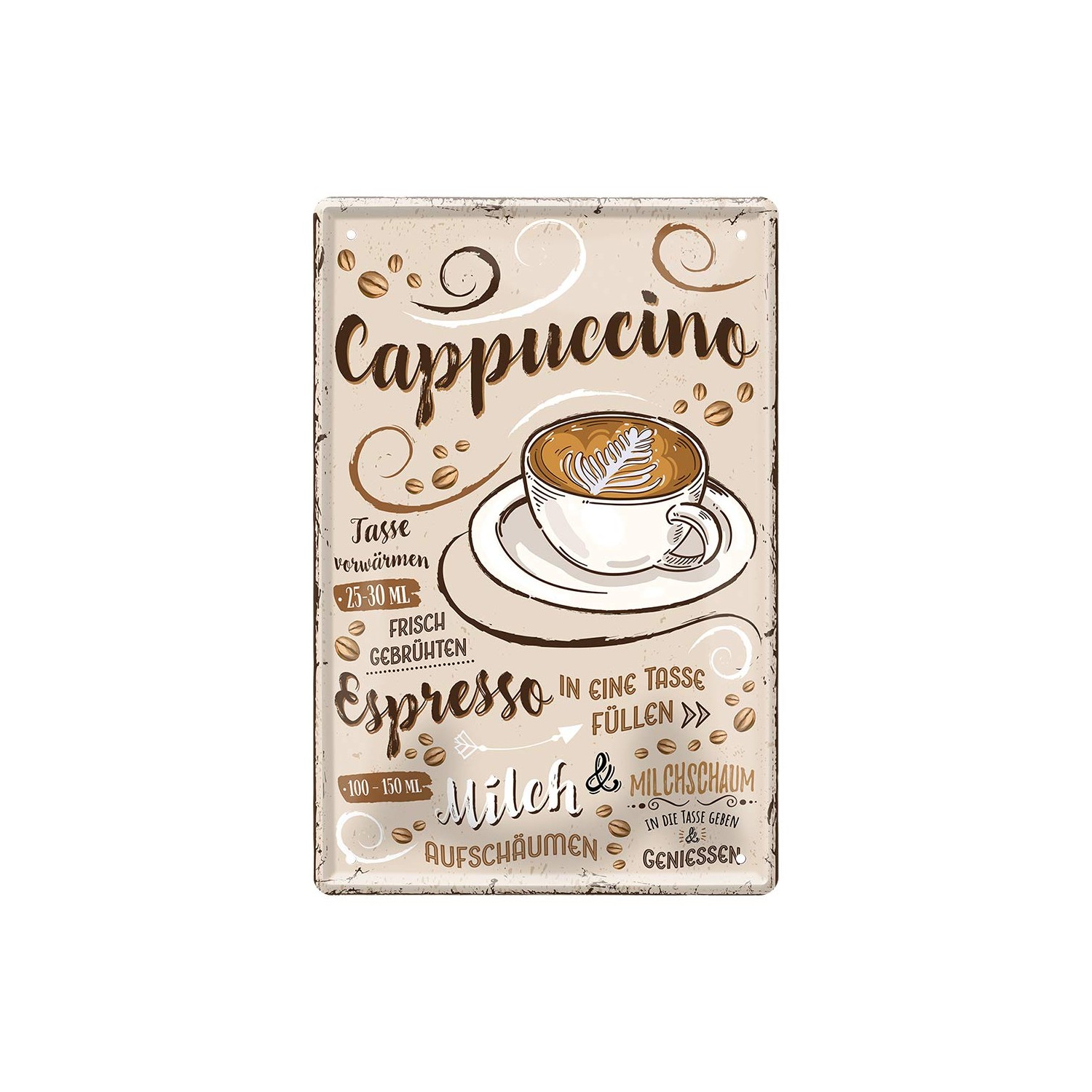 Cappuccino Tin Sign - Retro Decorative Coffee Espresso Sign - Metal ...