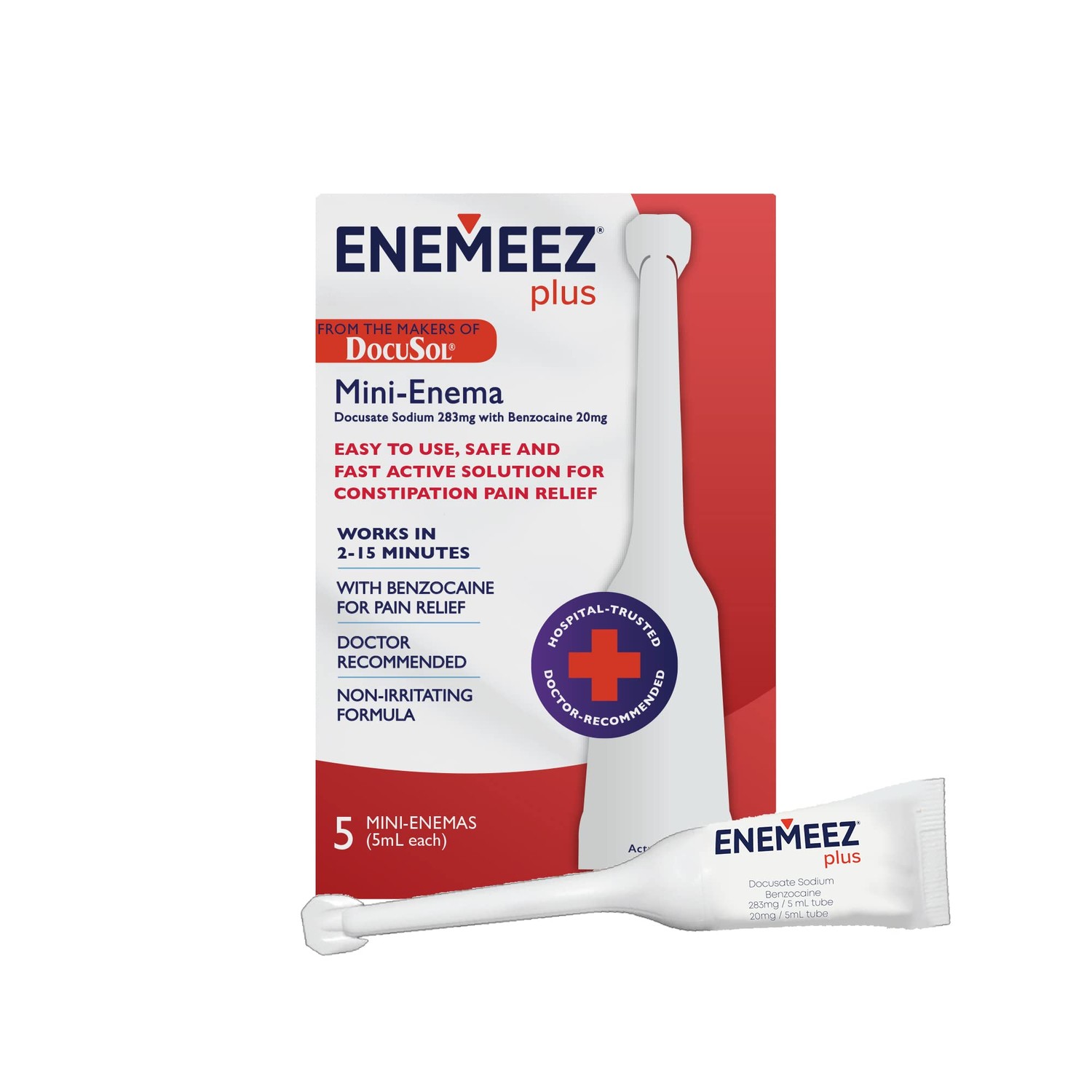 Docusol Plus Docusate Sodium with Benzocaine Mini Enema, Clear, 5 ml, 5 ...