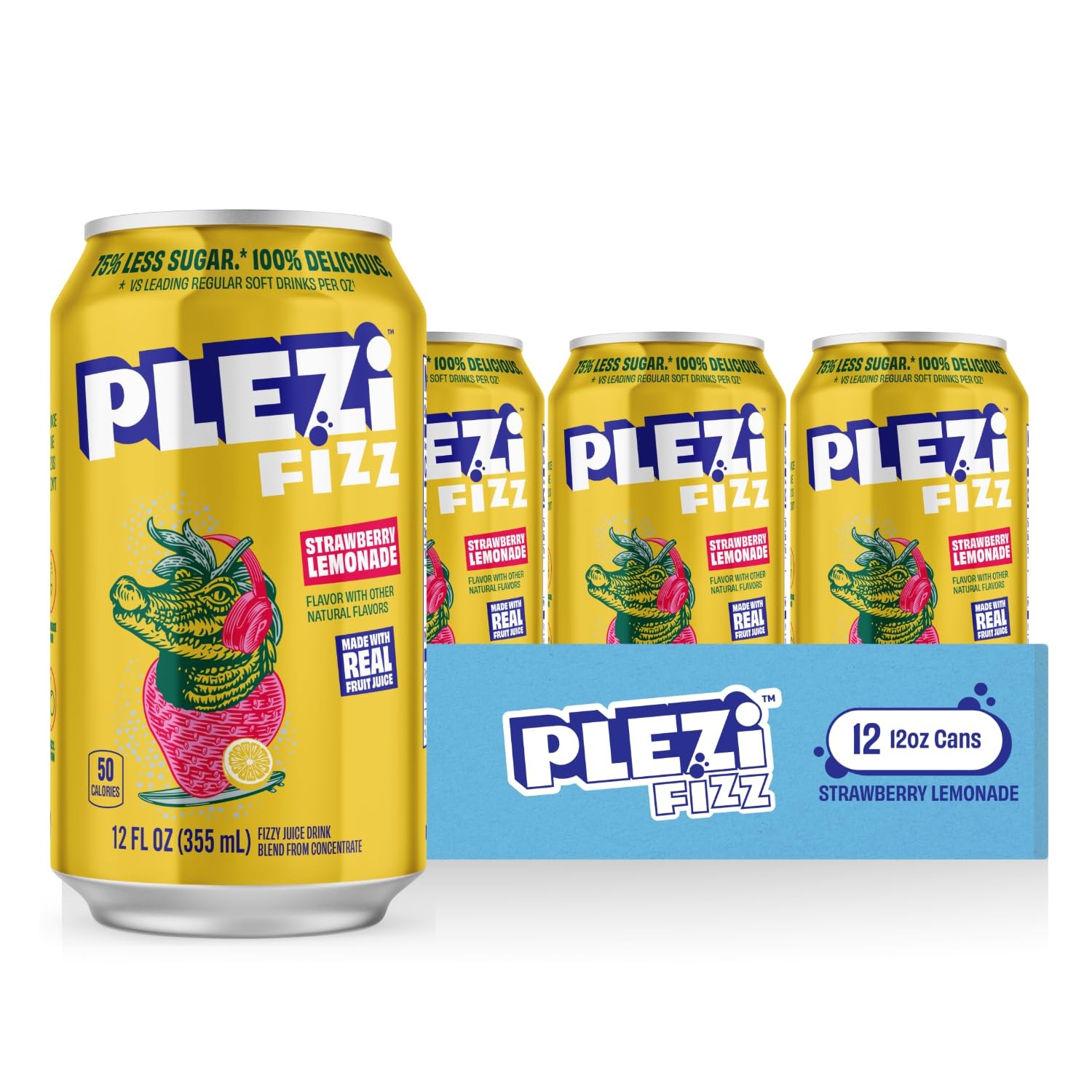 PLEZi FiZZ Strawberry Lemonade, Sparkling Juice Drink with Real Fruit ...