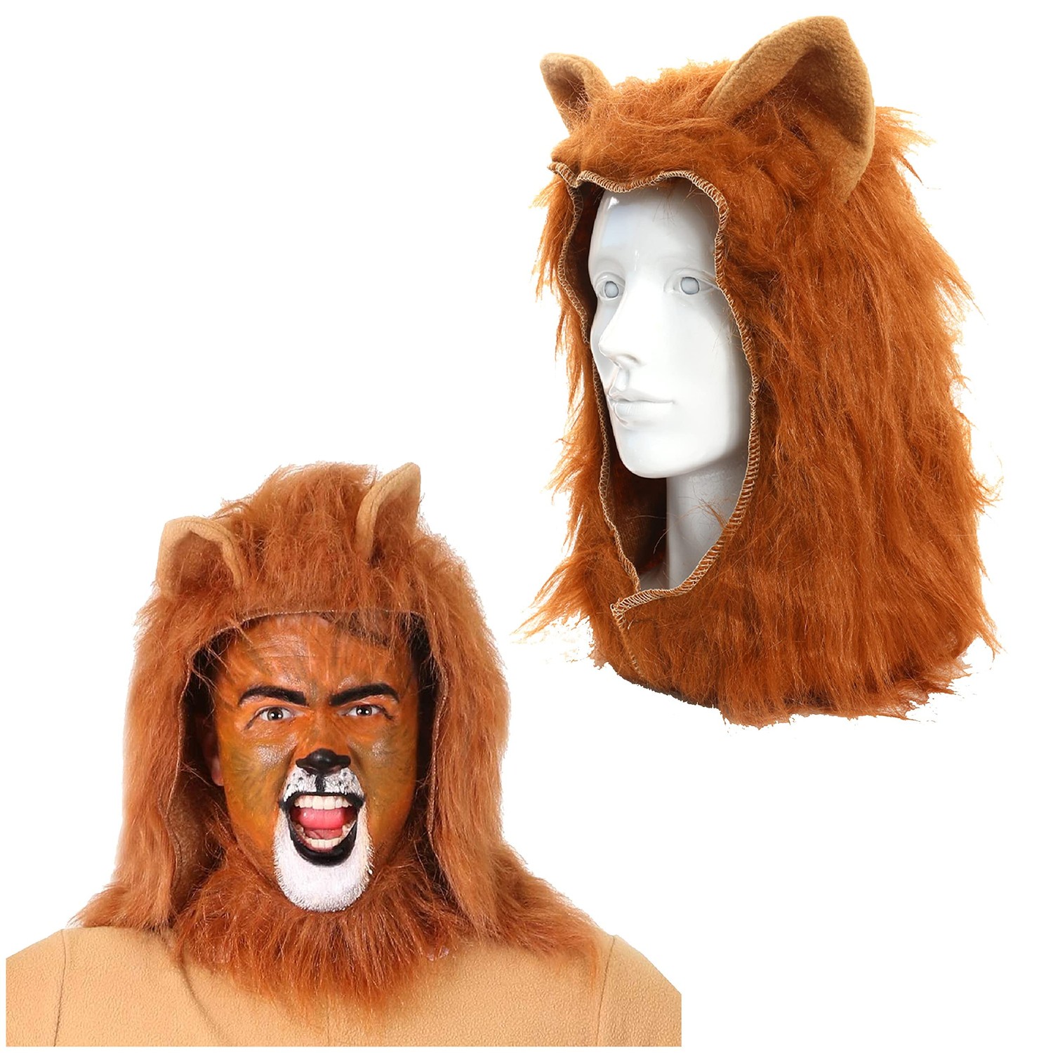 ADULTS LION MANE HEADPIECE. ONESIZE HOODED LION OVERHEAD ORANGE FAKE ...