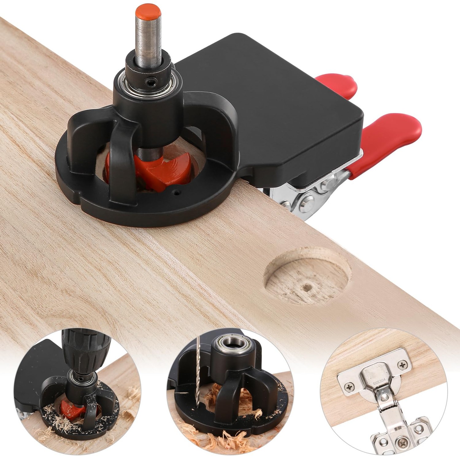 35mm Cabinet Hinge Jig Drilling Hole Puncher with 2 Retaining Clips ...