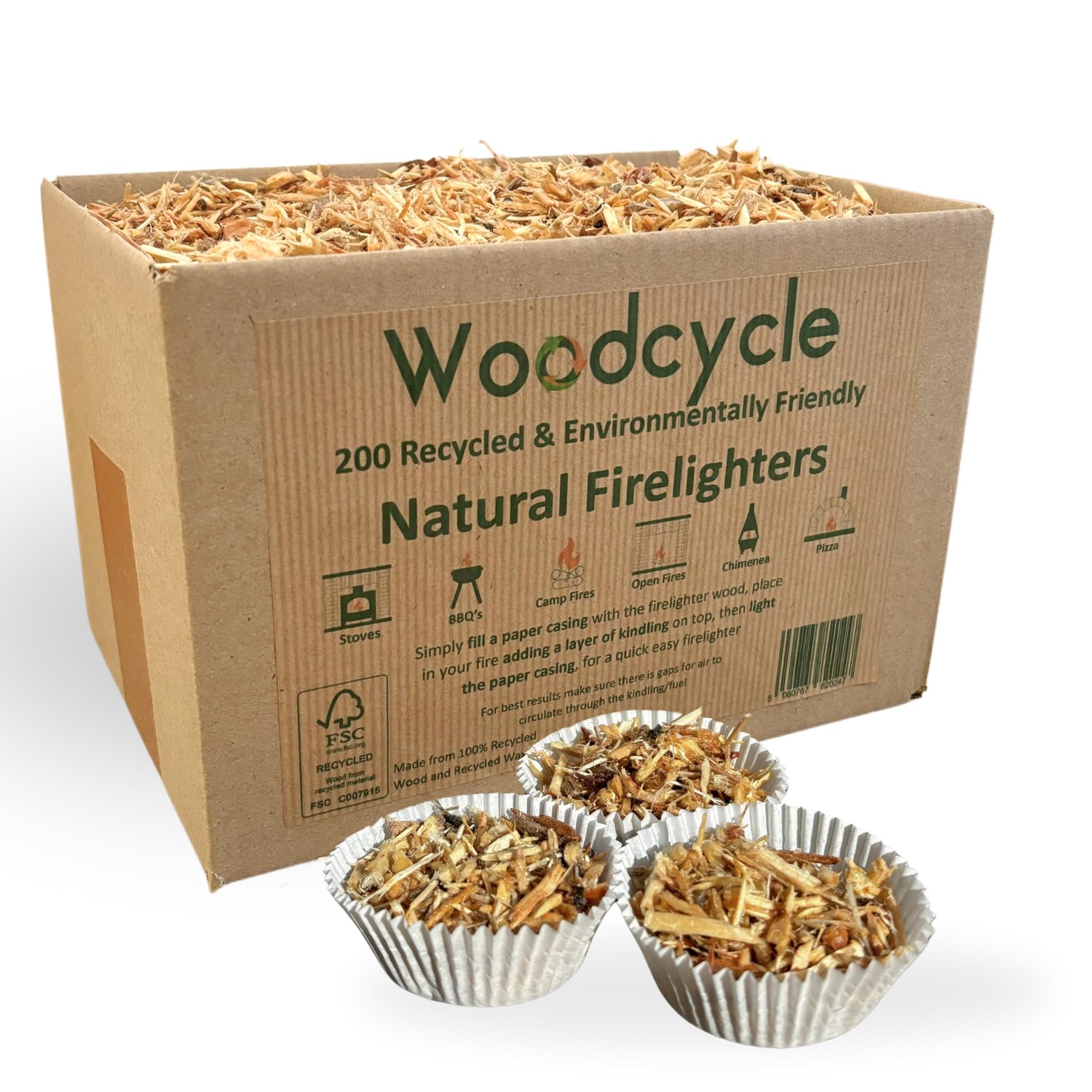 Natural Firelighters - 200 Fire Starters for Wood Burners, Stoves, BBQ ...